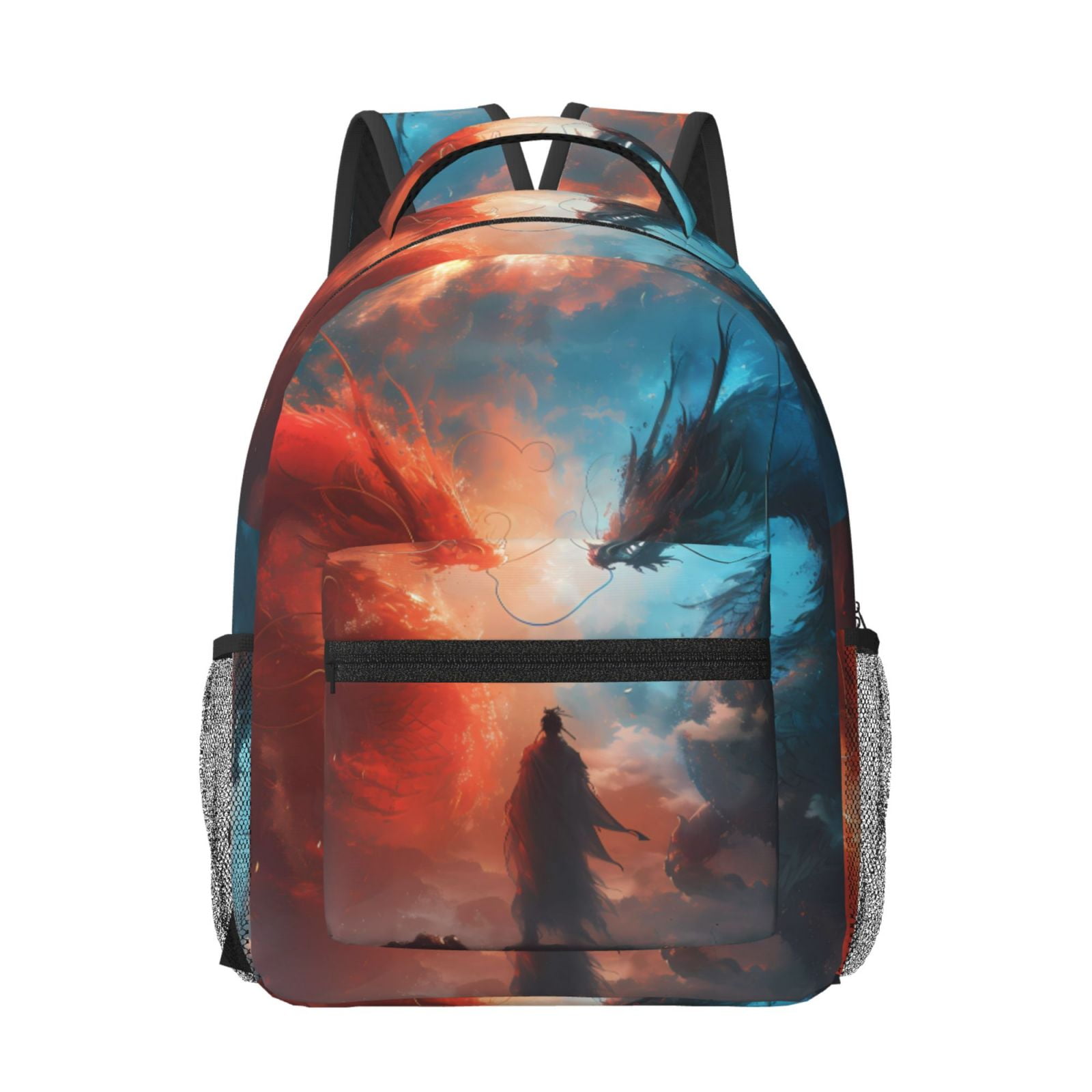 Qokaie Red And Blue Sky Dragon Style School Backpack Travel Bag for Men ...