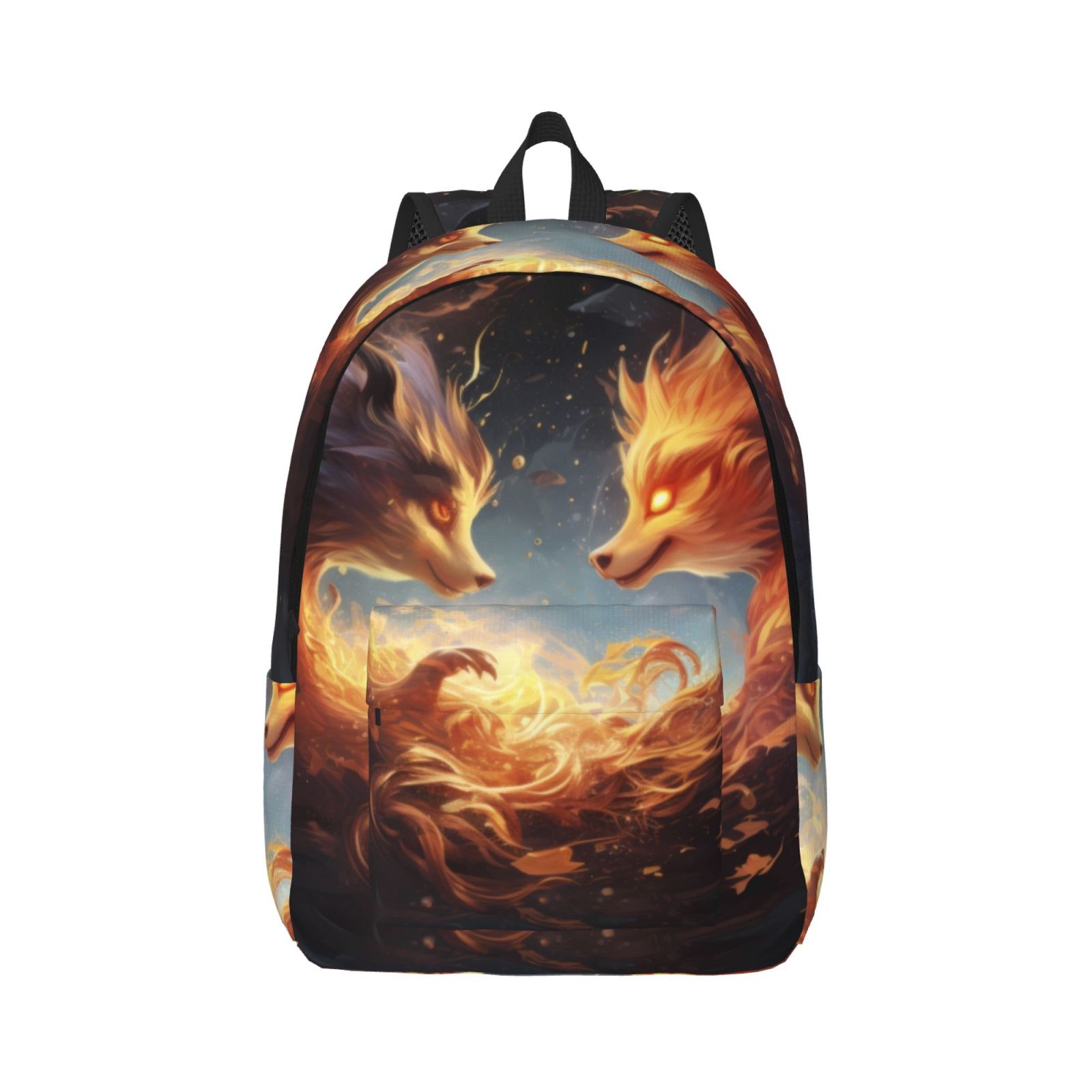 Qokaie Red And Gray Flame Fox Pattern Canvas Backpack Travel Daypack ...