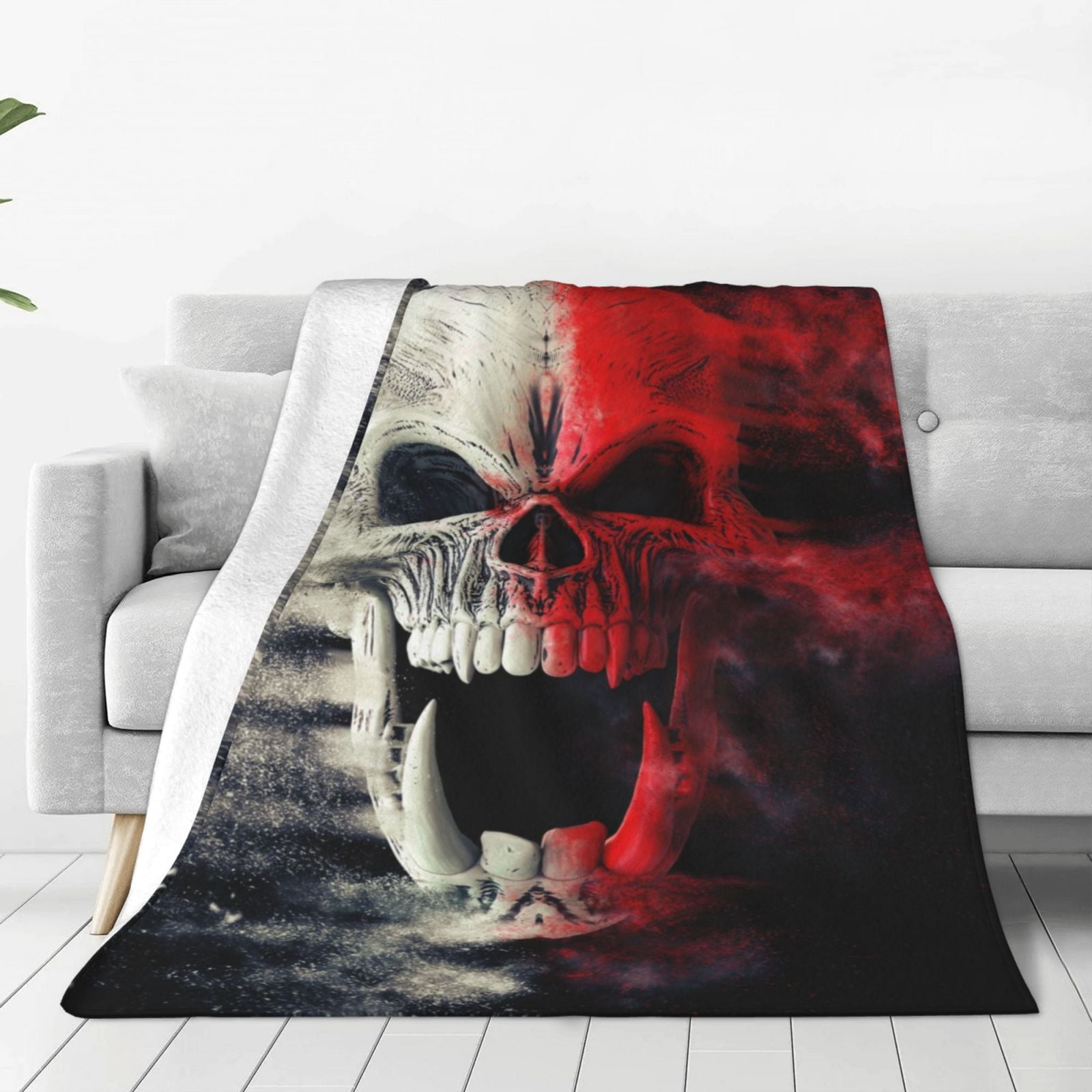 Qokaie Red And White Screaming Demon Skull Soft Cozy Plush Fleece Throw ...