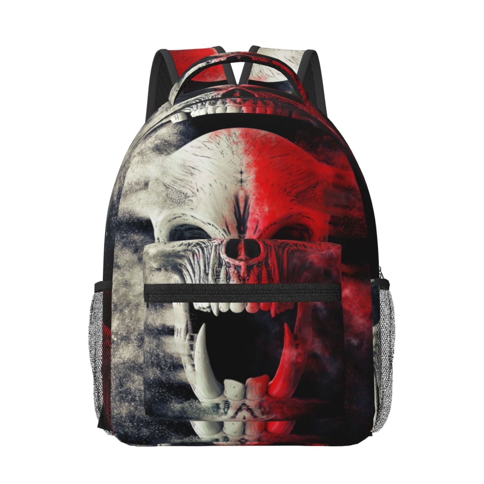 Qokaie Red And White Screaming Demon Skull Style School Backpack Travel ...
