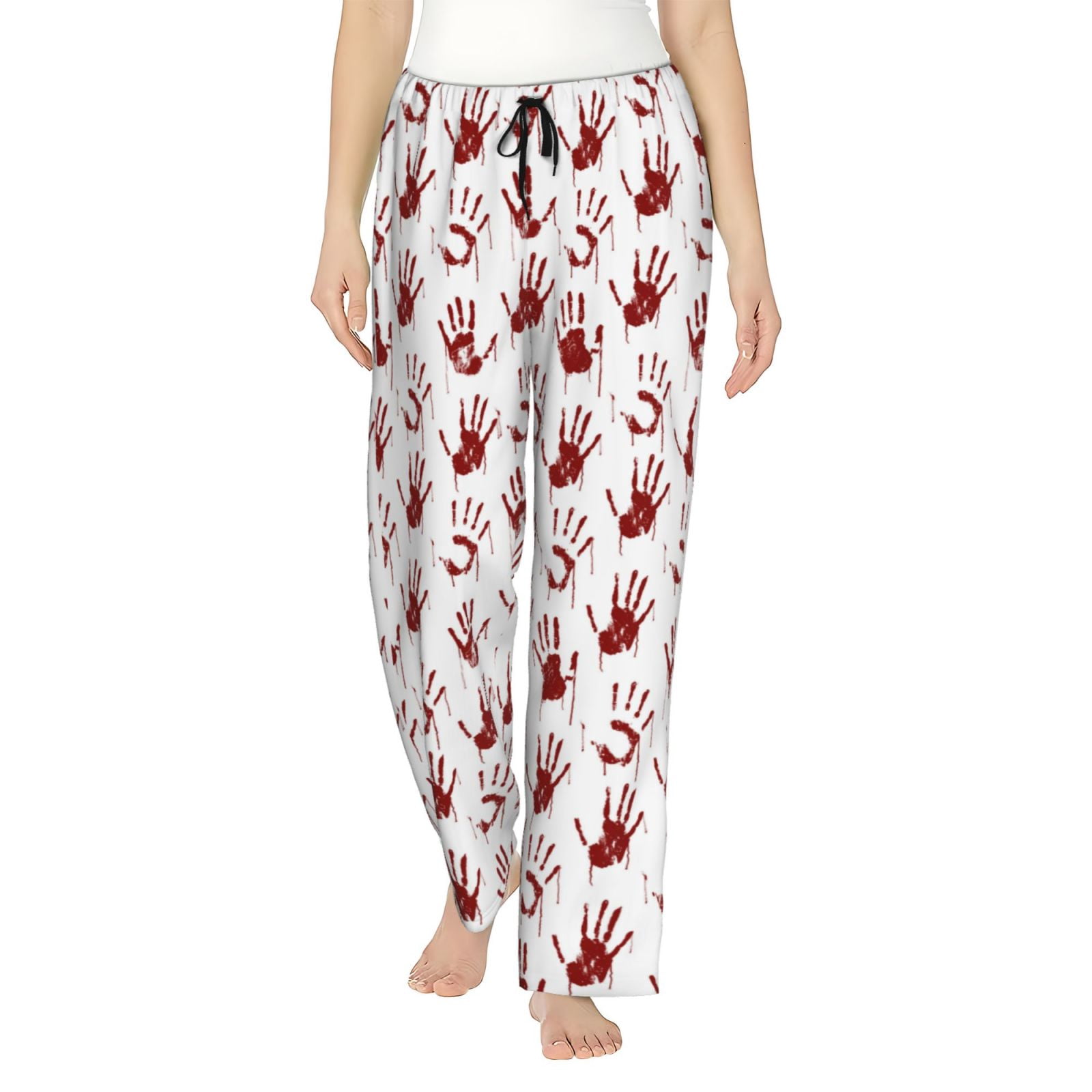 Qokaie Red Bloody Scary Hands2 Drawing Silky Soft Women Pajama Pants ...