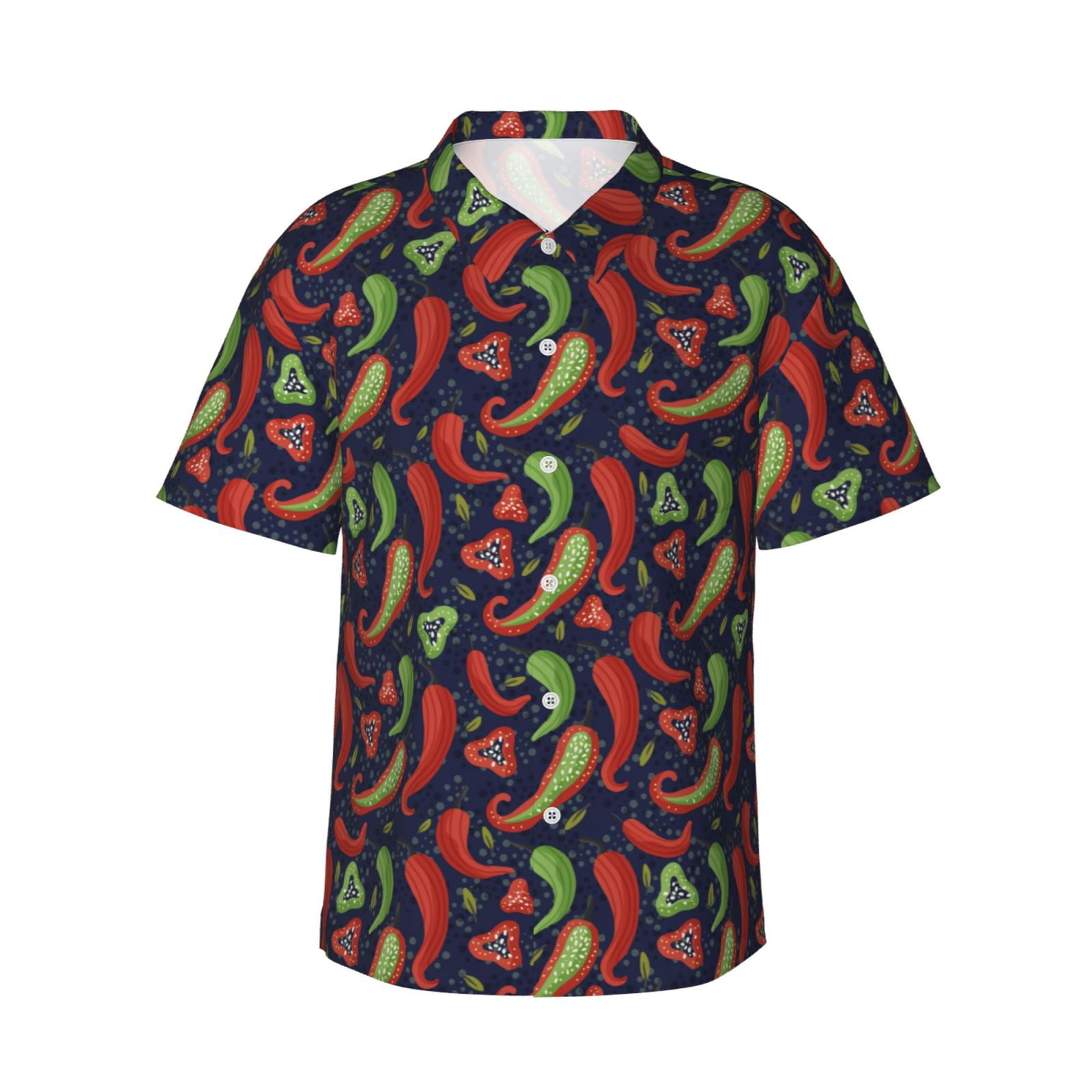 Qokaie Red Chili Print Men’s Hawaiian Shirt – Tropical Short Sleeve ...