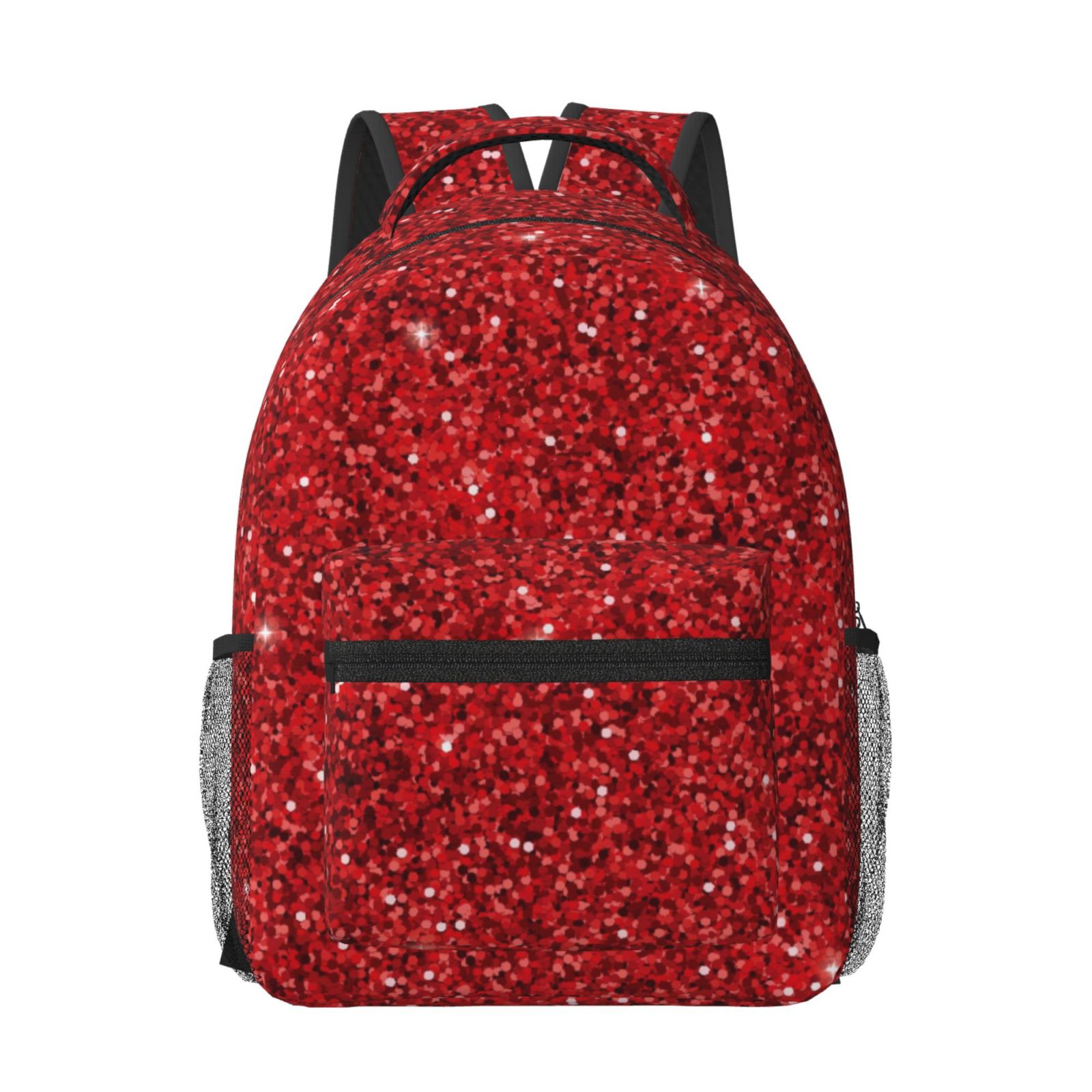 Qokaie Red Glitter Style School Backpack Travel Bag for Men & Women ...