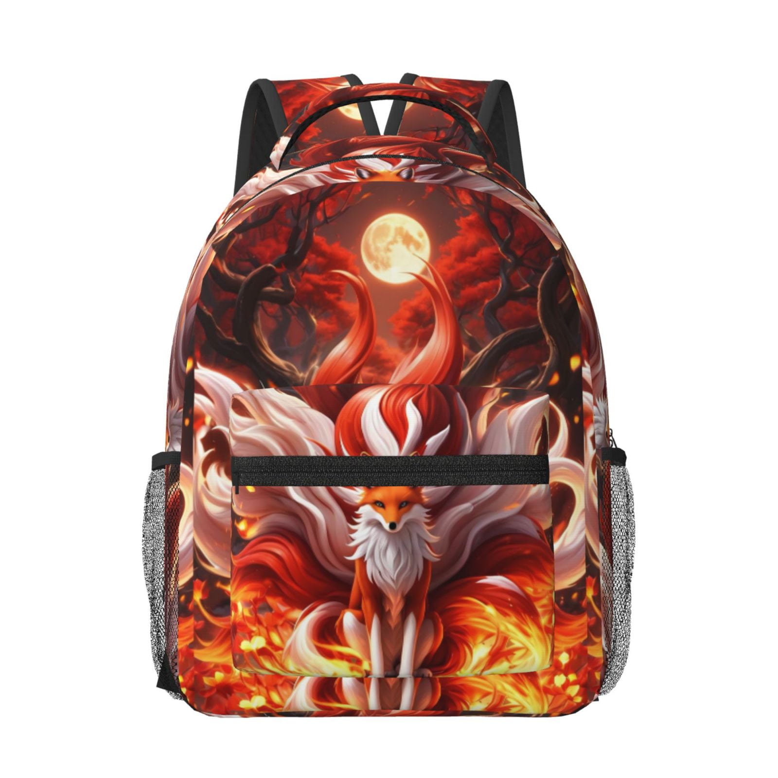 Qokaie Red Leaf Flame Fox Style School Backpack Travel Bag for Men ...