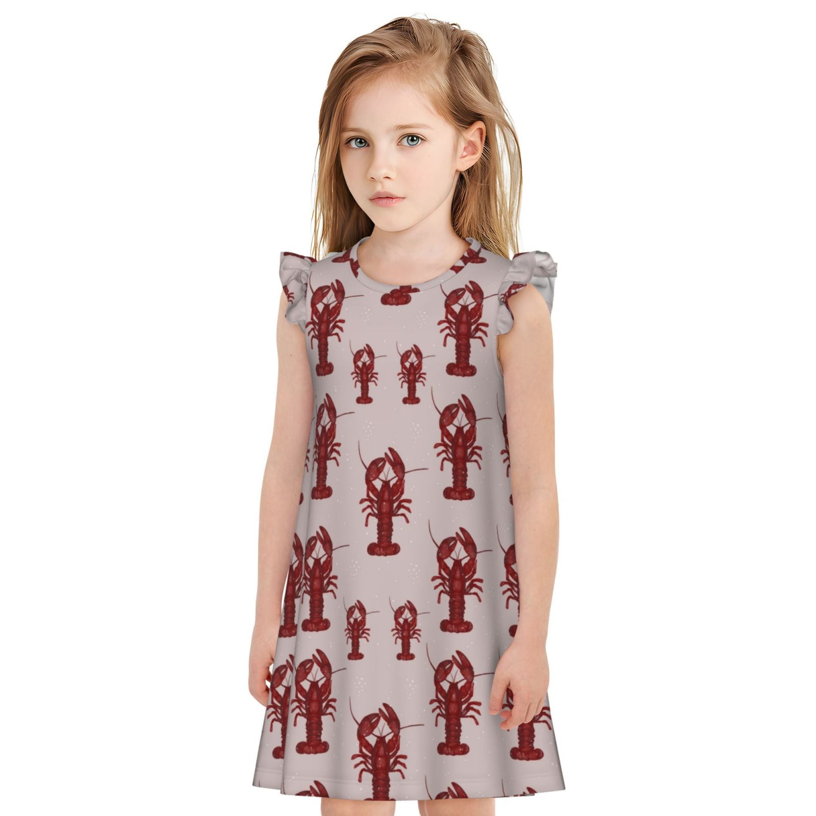 Qokaie Red Lobster With Claws Print Girls Nightgowns, Nightgown Princess Pajama Dresses for ...