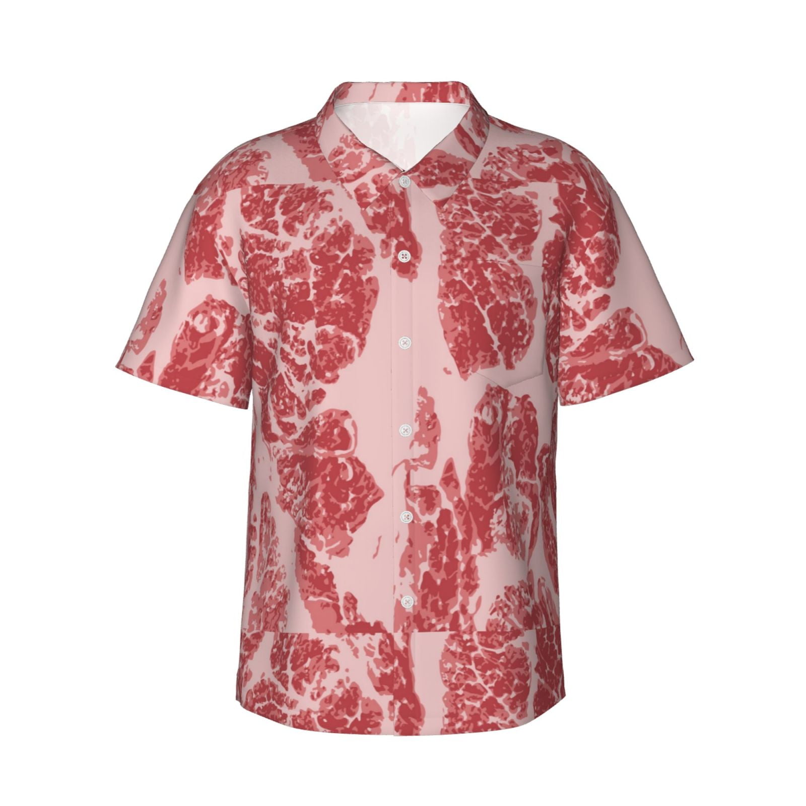 Qokaie Red Meat Print Men’s Hawaiian Shirt – Tropical Short Sleeve ...
