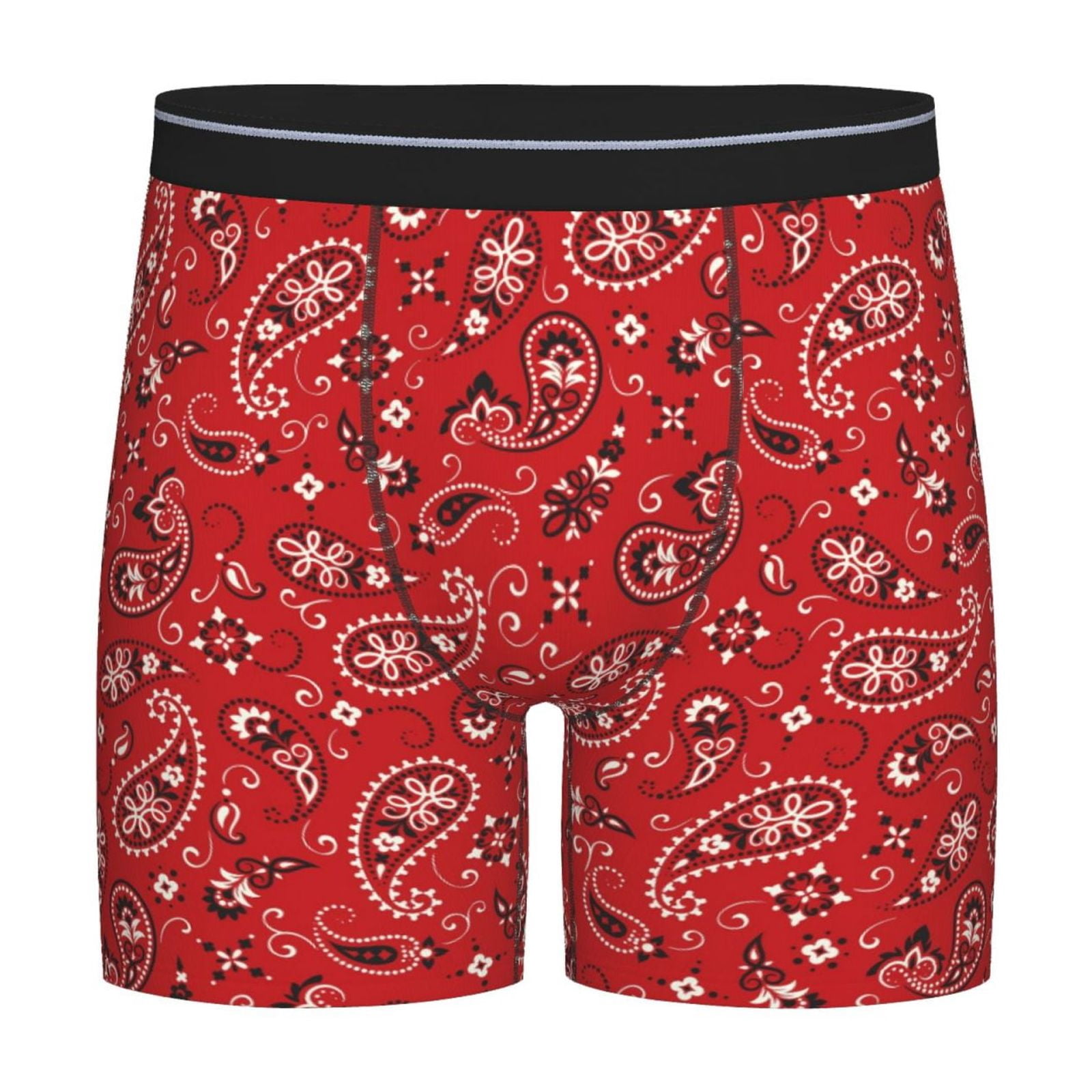 Qokaie Red Paisley Floral for Men's Cotton Briefs Underwear, Long Leg ...