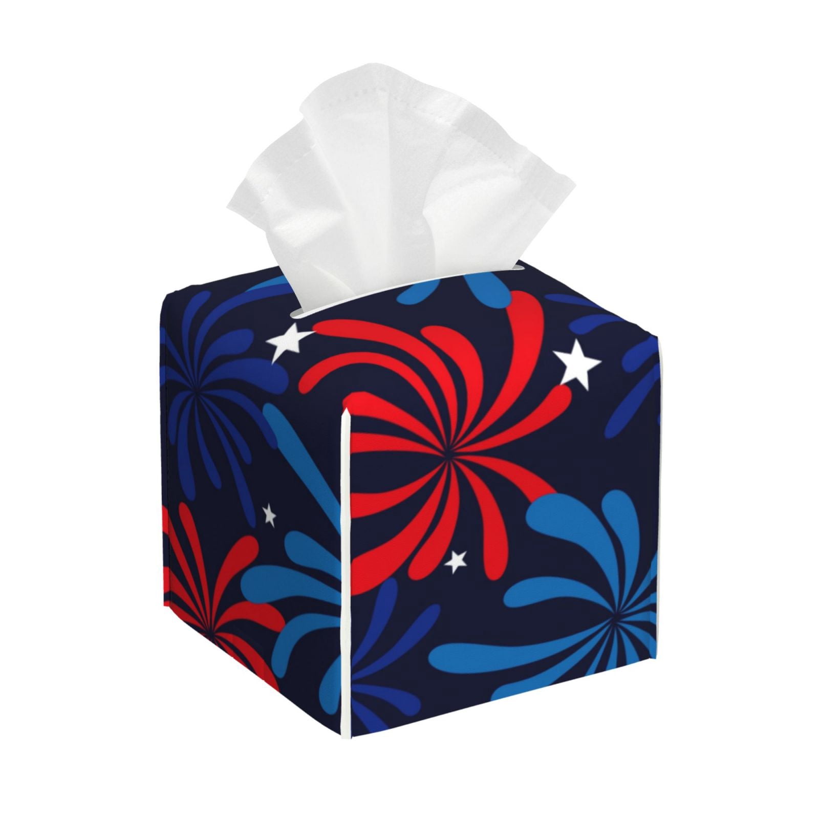 Qokaie Red White Blue Fireworks Print Tissue Box Cover, Refined Modern ...