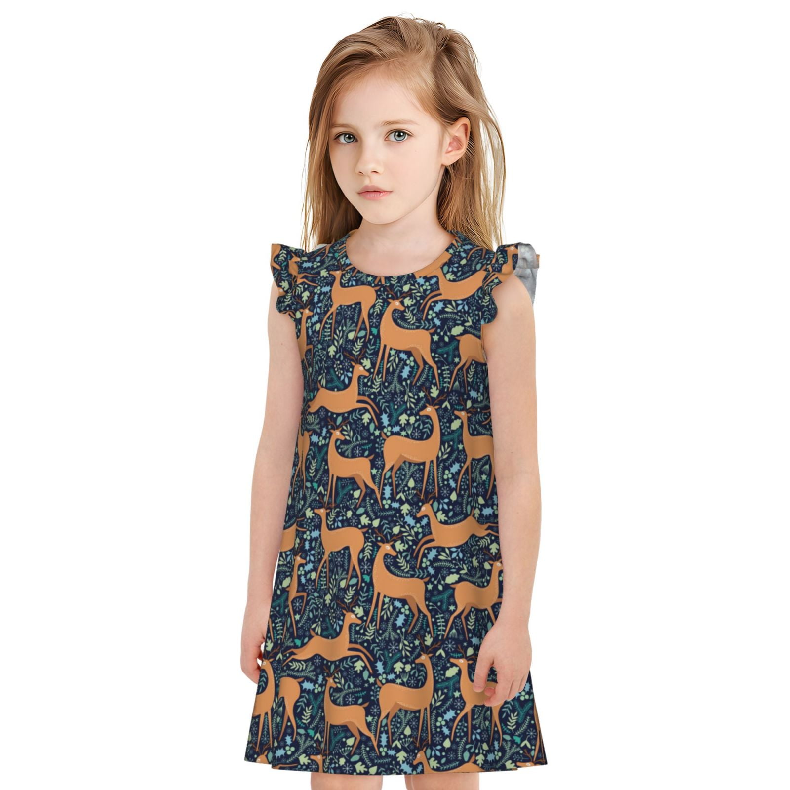 Qokaie Reindeer Print Girls Nightgowns, Nightgown Princess Pajama ...