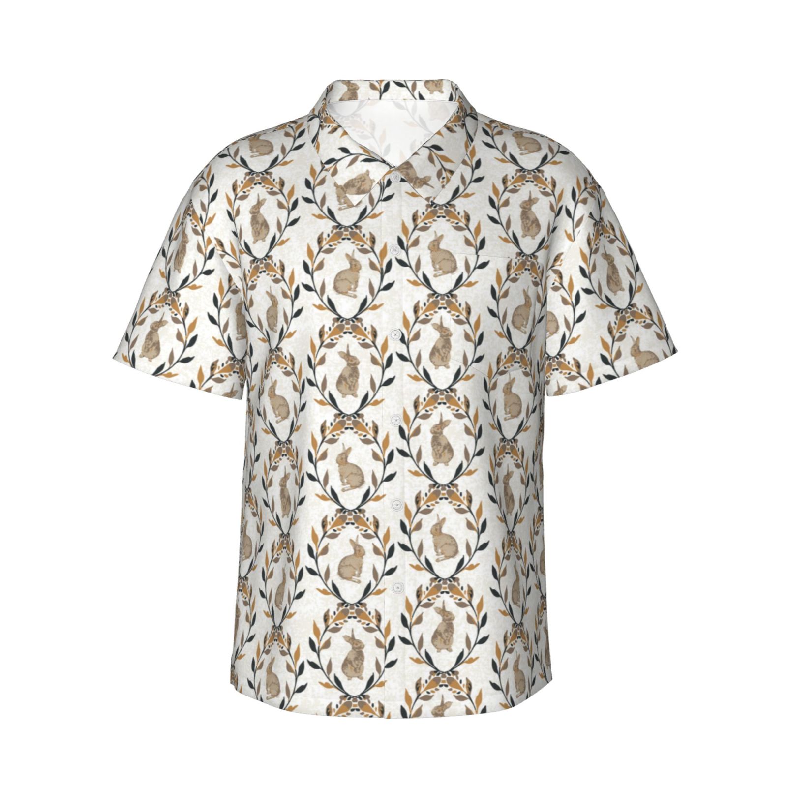 Qokaie Retro Bunny Print Men’s Hawaiian Shirt – Tropical Short Sleeve ...