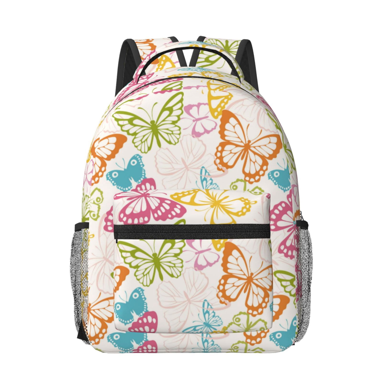 Qokaie Retro Colorful Butterfly Style School Backpack Travel Bag for ...