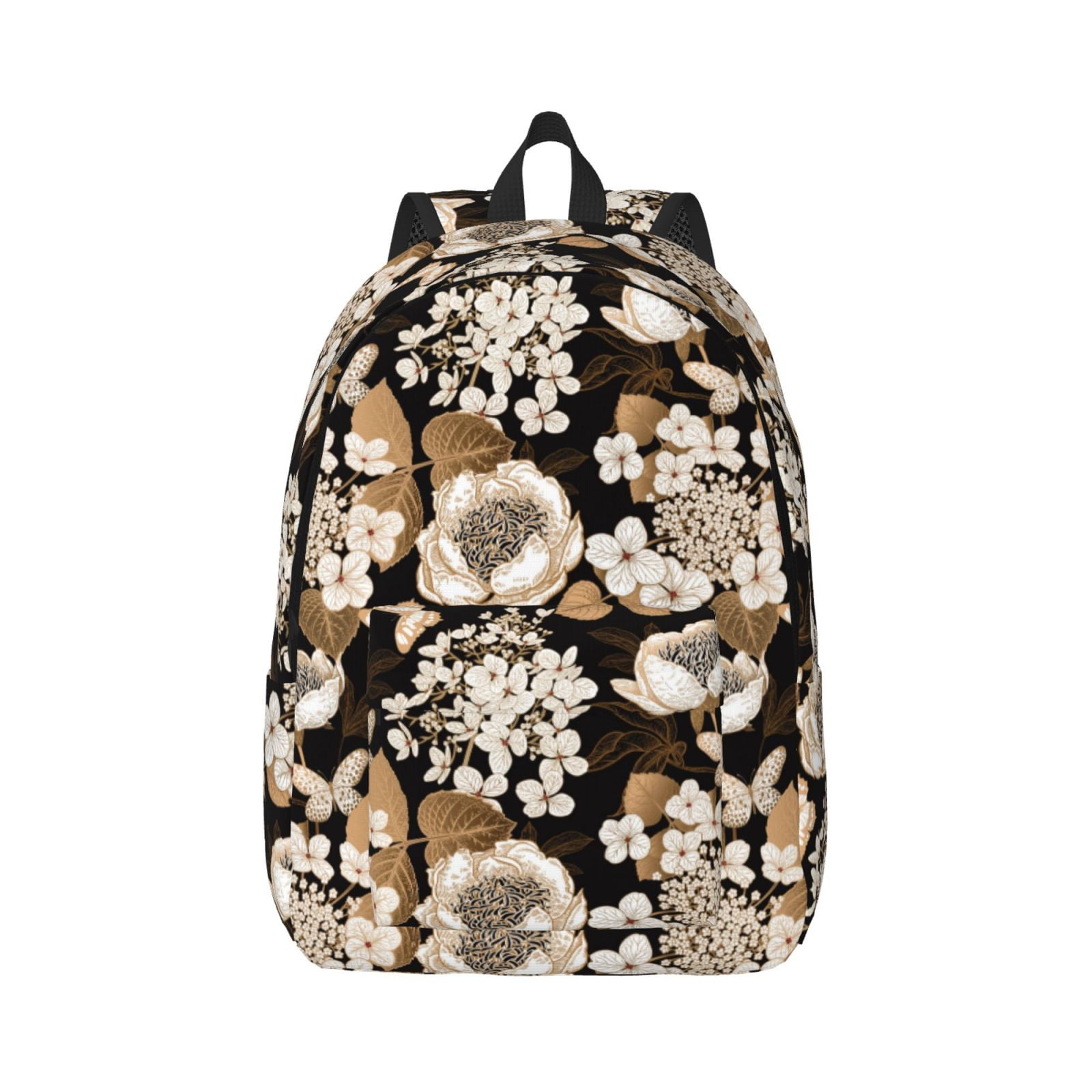 Qokaie Retro Hydrangeas Pattern Canvas Backpack Travel Daypack Student ...
