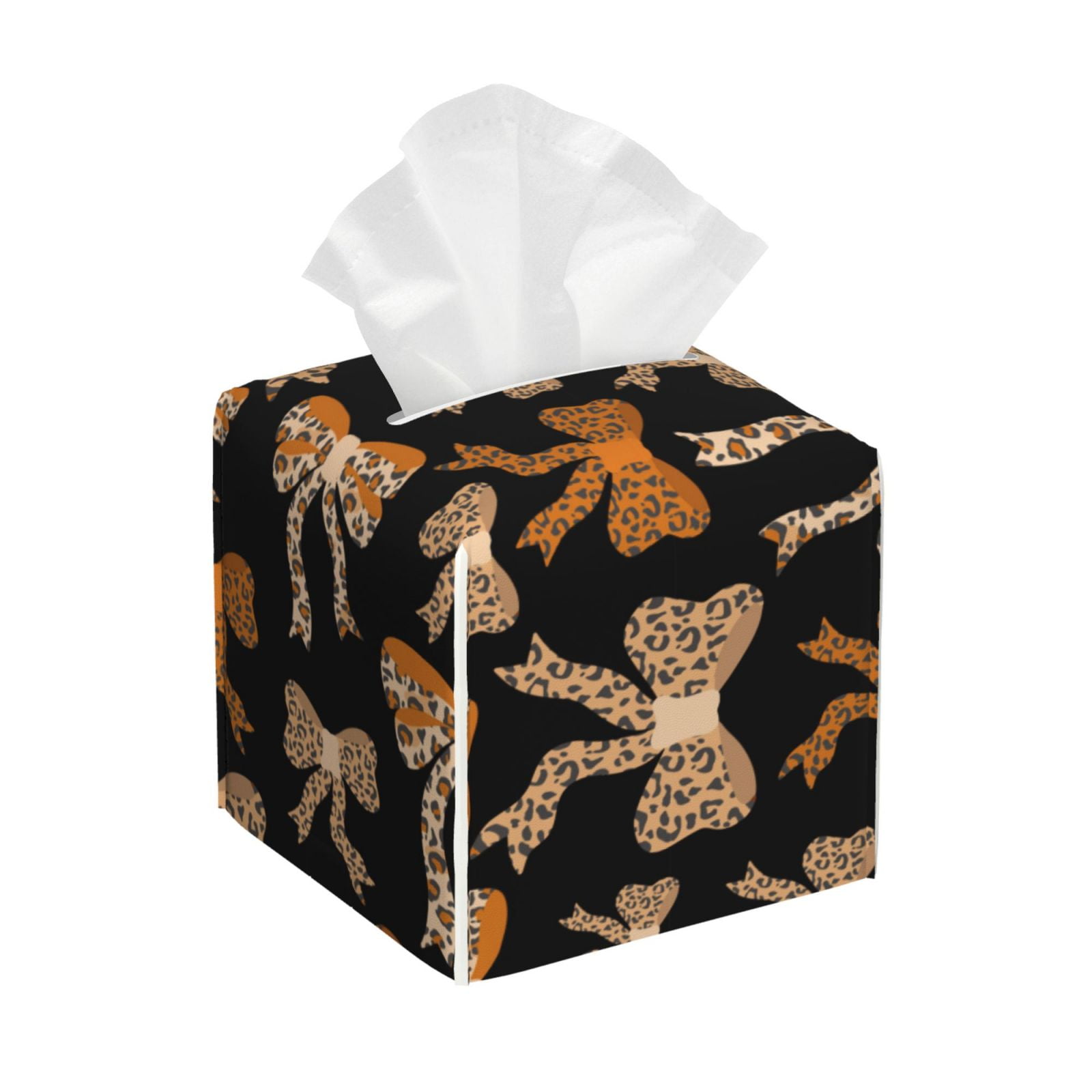 Qokaie Ribbon bows with leopard Print Tissue Box Cover, Refined Modern ...