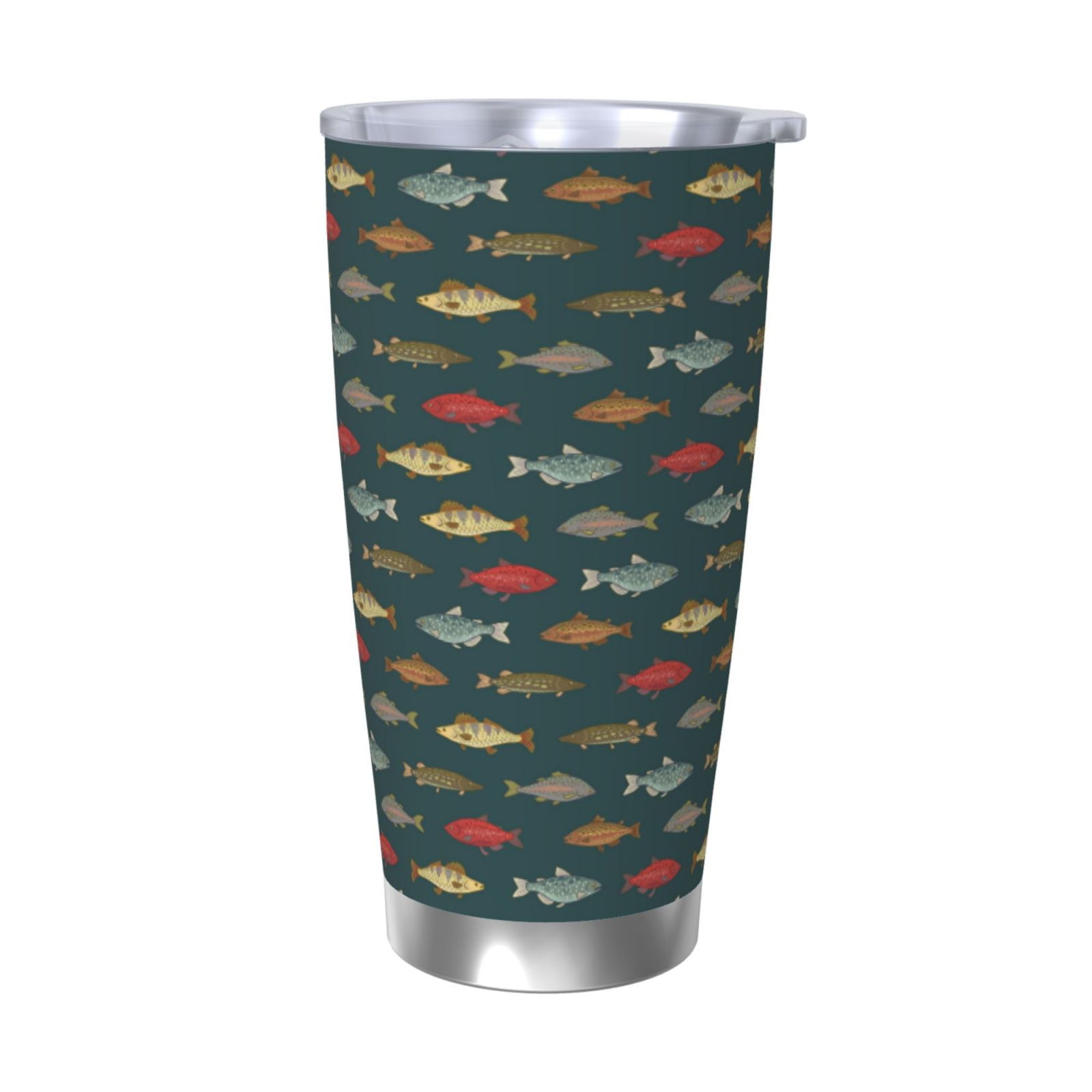 Qokaie River Freshwater Fish Pattern 20 Oz Coffee Car Insulated Coffee ...