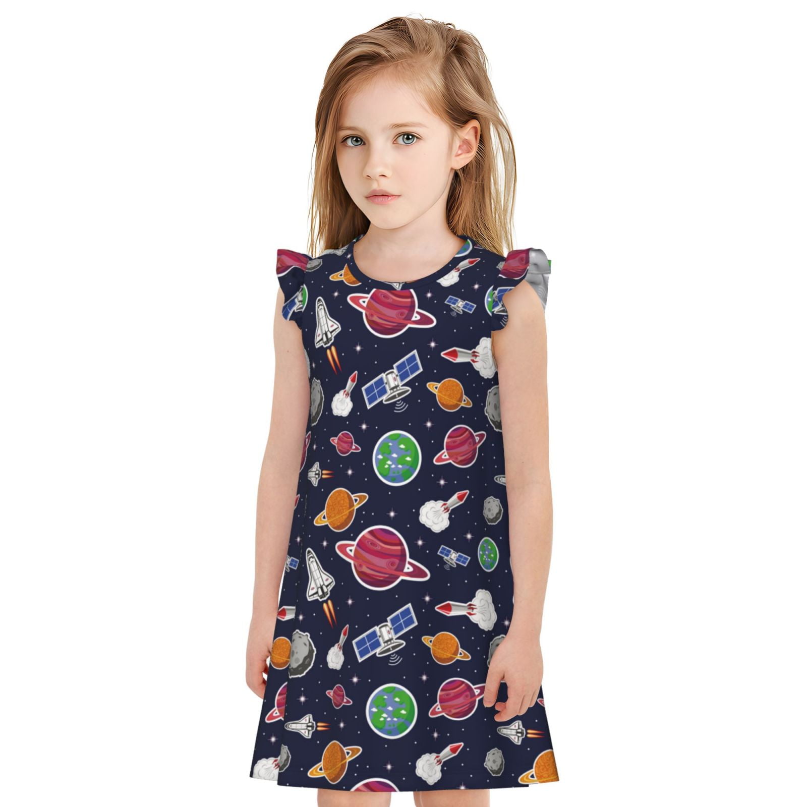 Qokaie Rocket Satellite Print Girls Nightgowns, Nightgown Princess ...