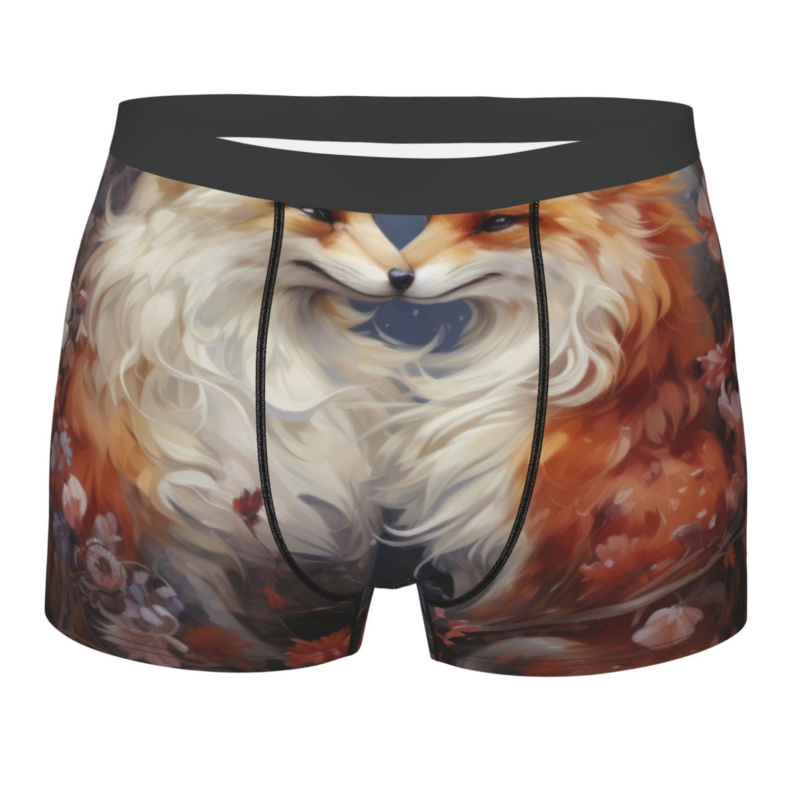 Qokaie Romantic Flower Fox Couple Print Mens Underwear Microfiber Boxer ...