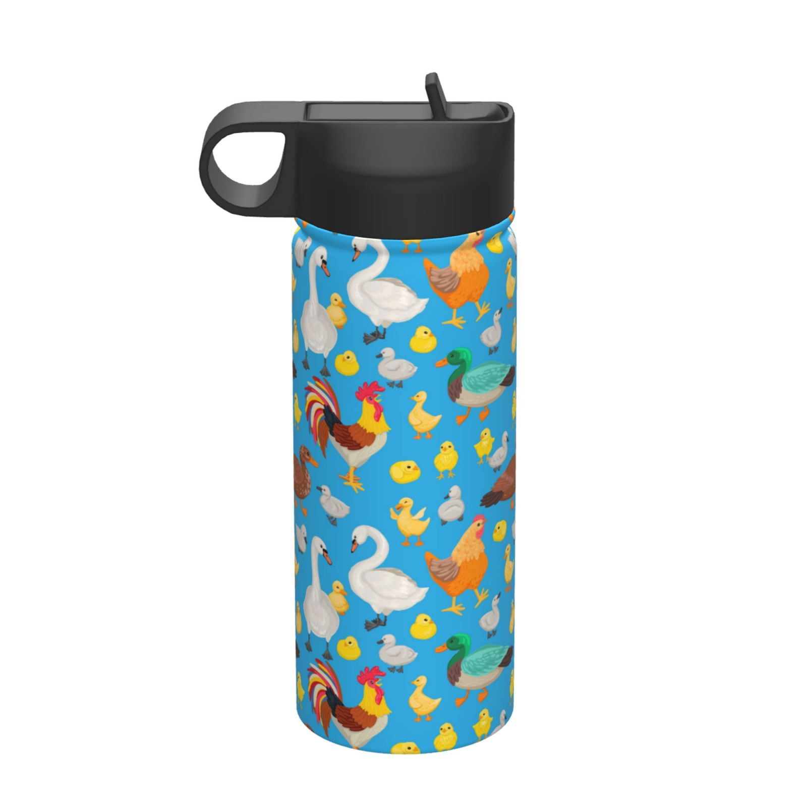 Qokaie Rooster And Chickens Pattern 18oz Insulated Water Bottle ...