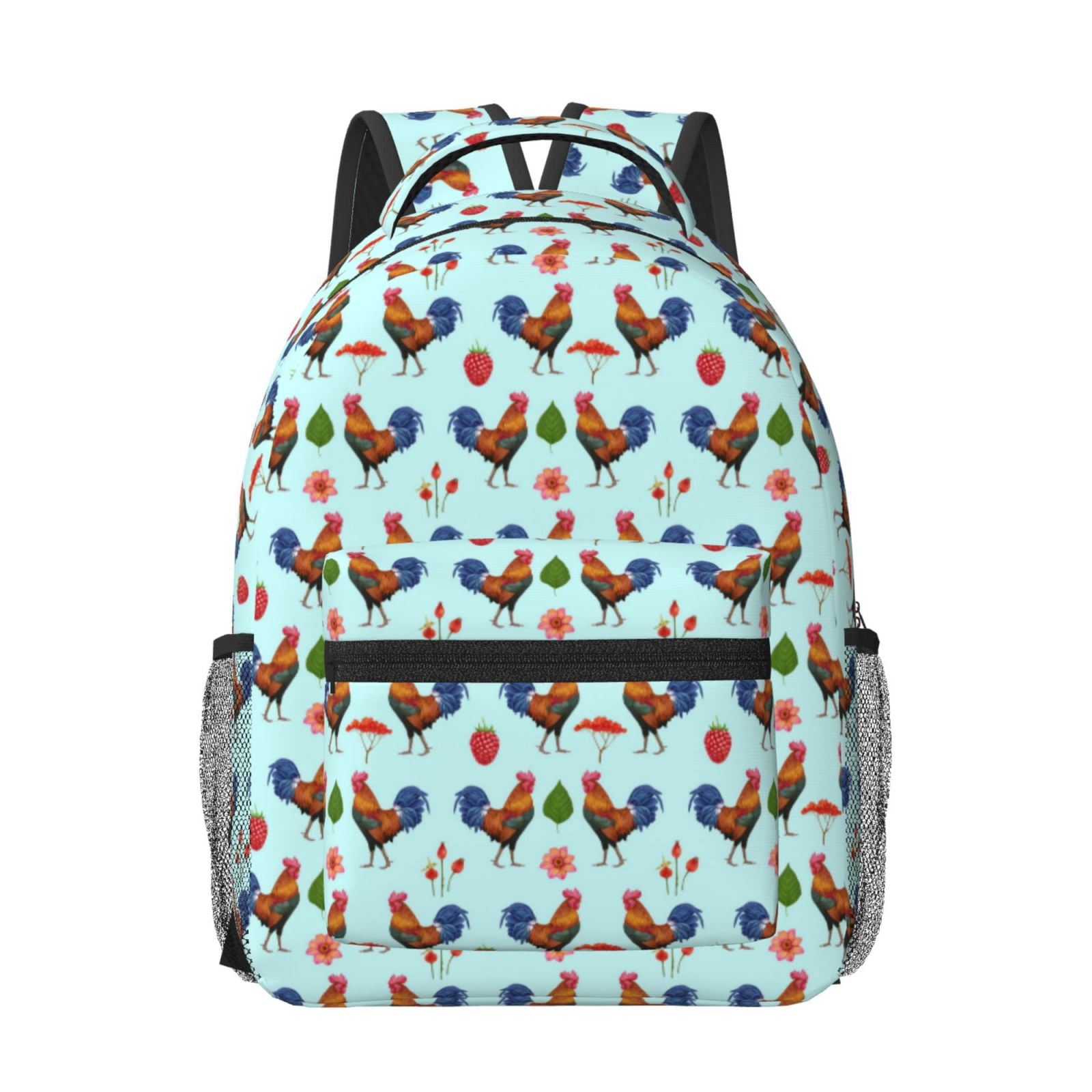Qokaie Roosters And Plants Style School Backpack Travel Bag for Men ...