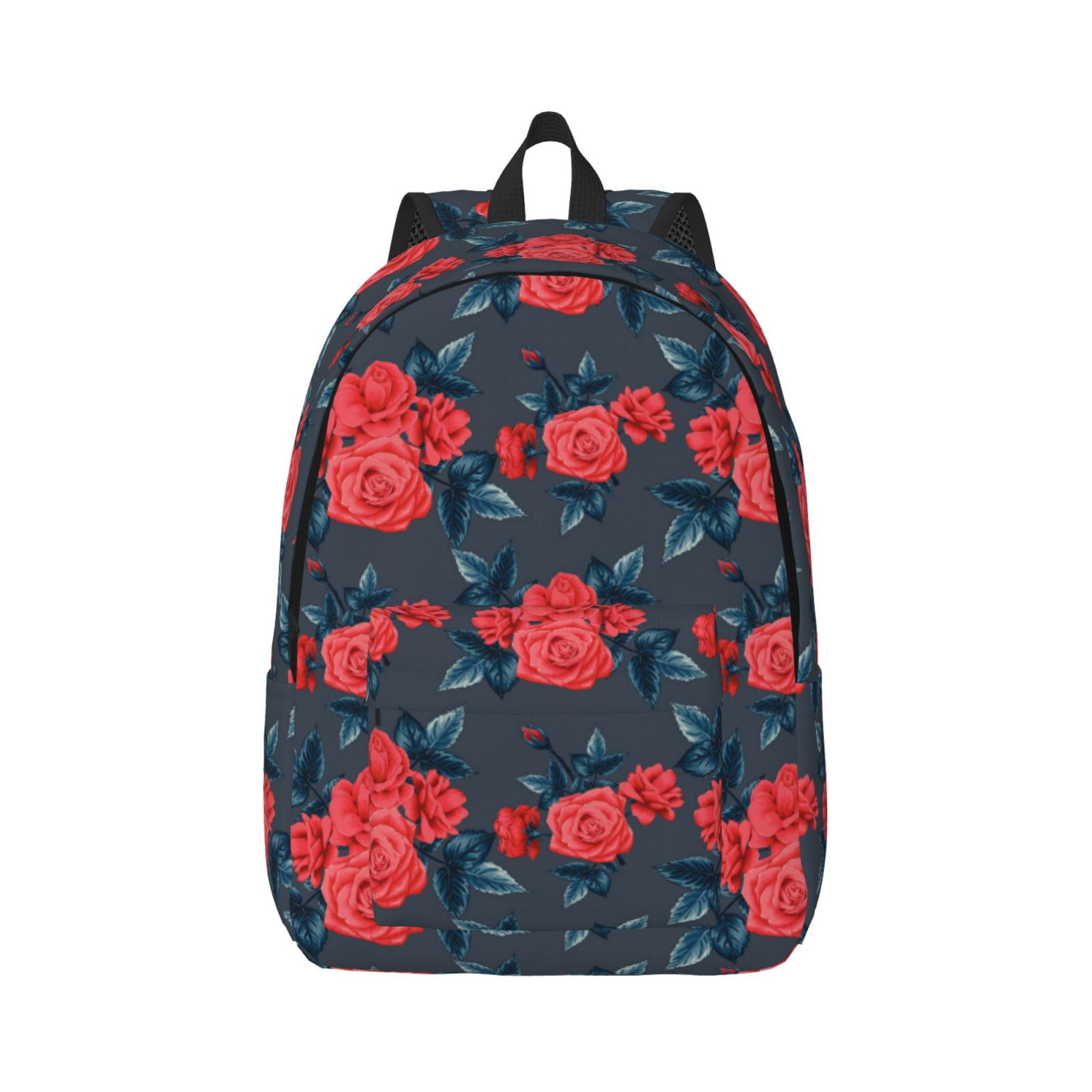 Qokaie Rose Flowers Pattern Canvas Backpack Travel Daypack Student ...
