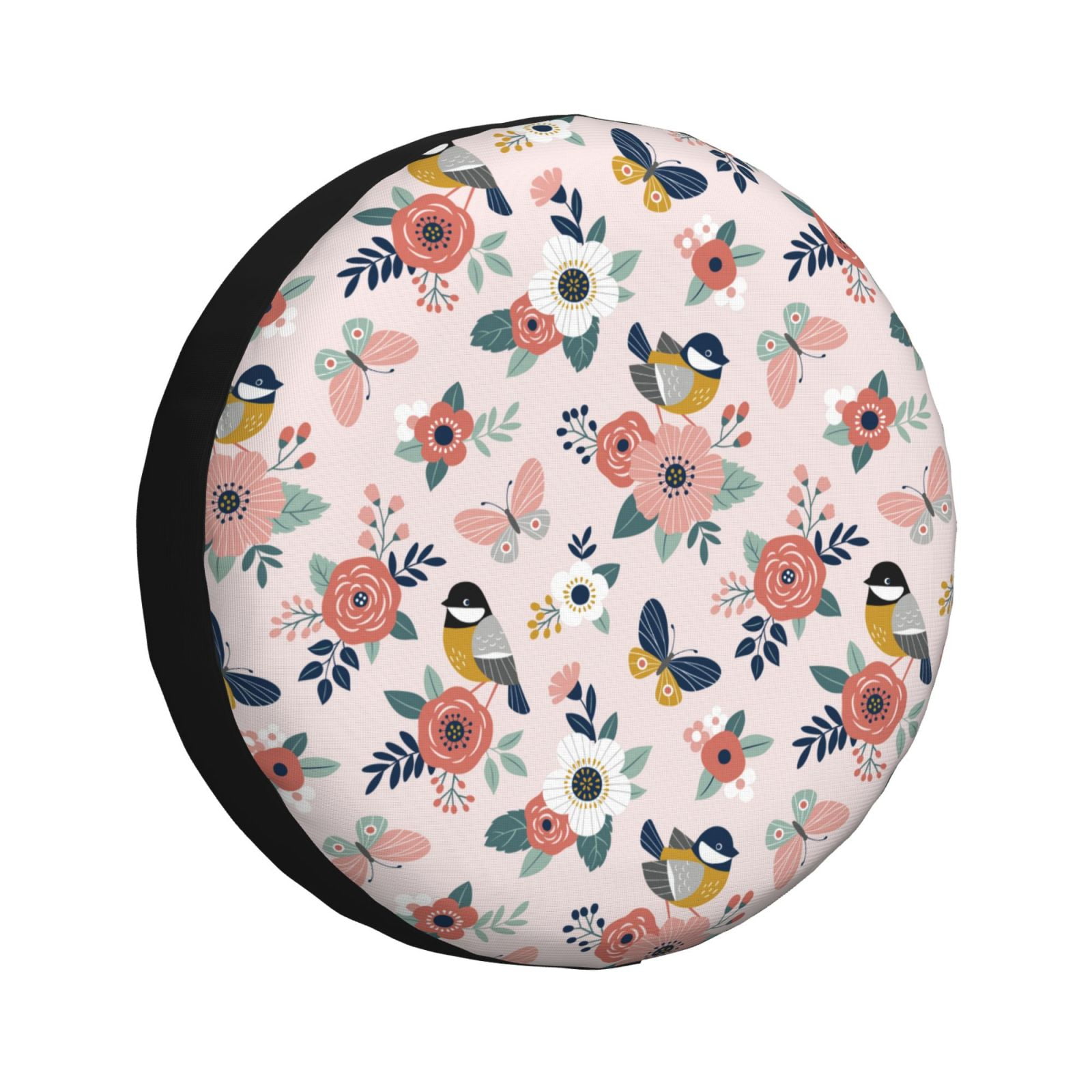 Qokaie Rose Flowers Pattern Tire Cover, Waterproof Leather Wheel Cover ...