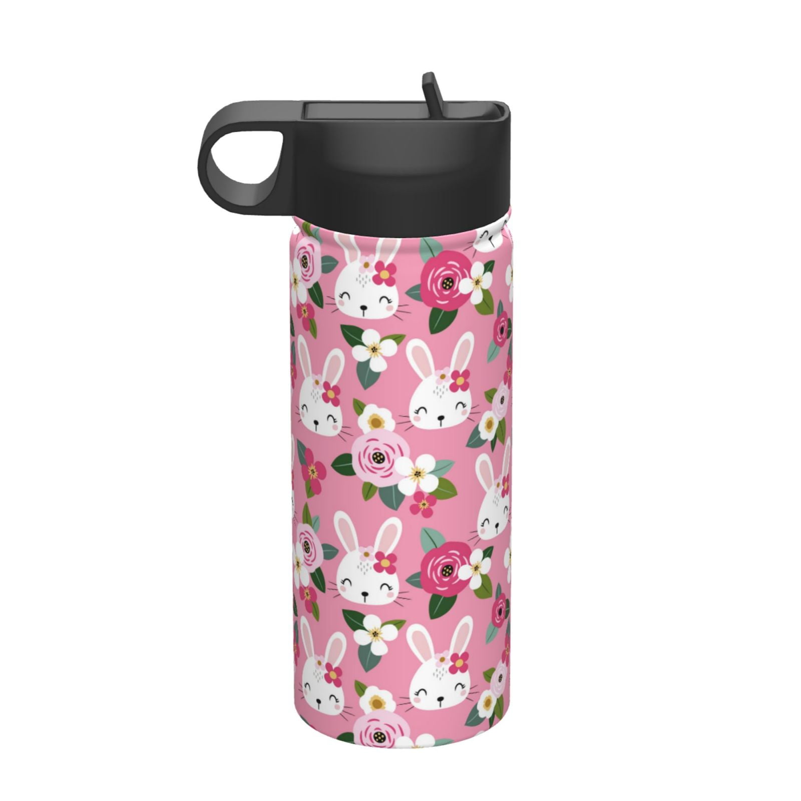 Qokaie Rose Rabbit Pattern 18oz Insulated Water Bottle, Stainless Steel ...