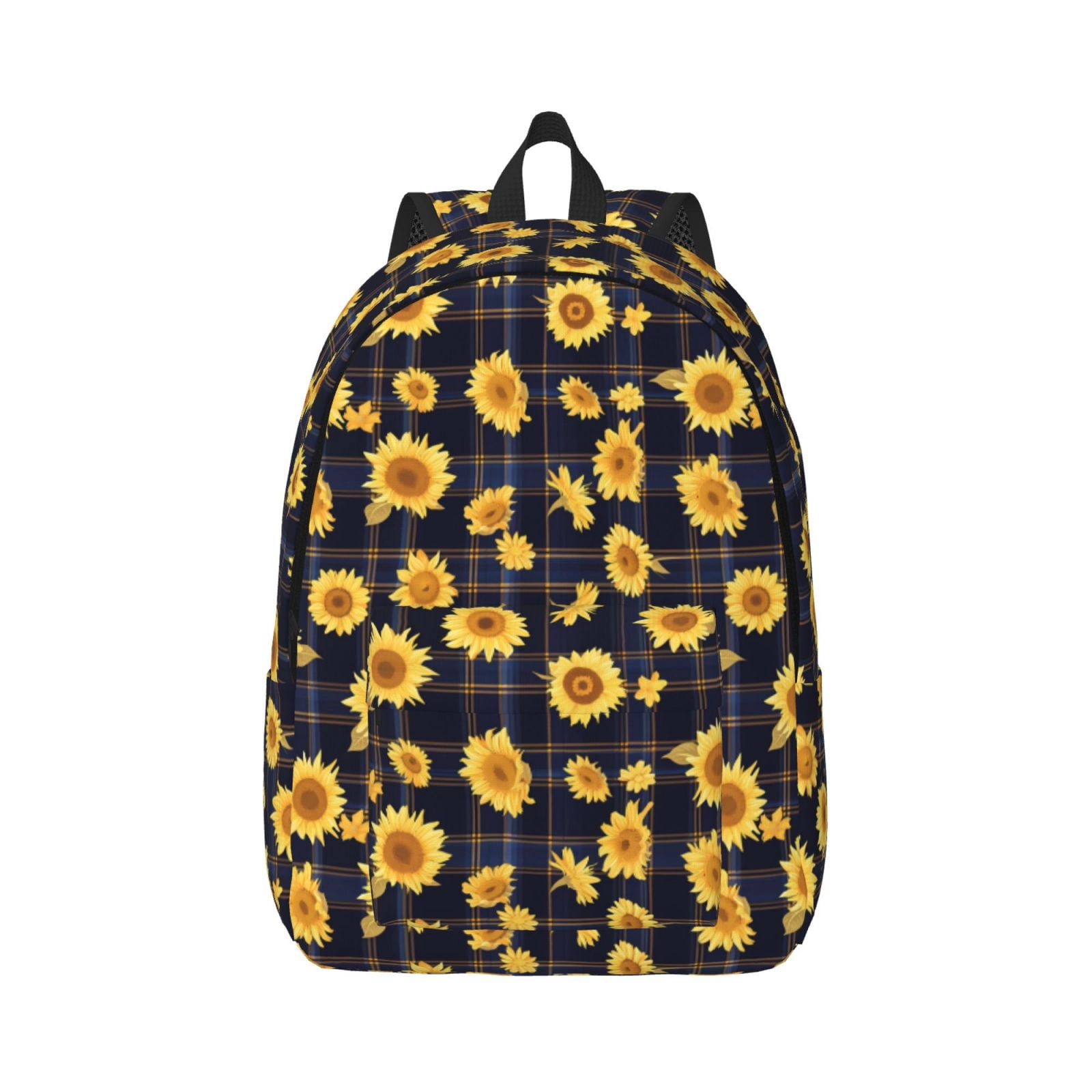 Qokaie Royal Blue Plaid Sunflower Pattern Canvas Backpack Travel ...