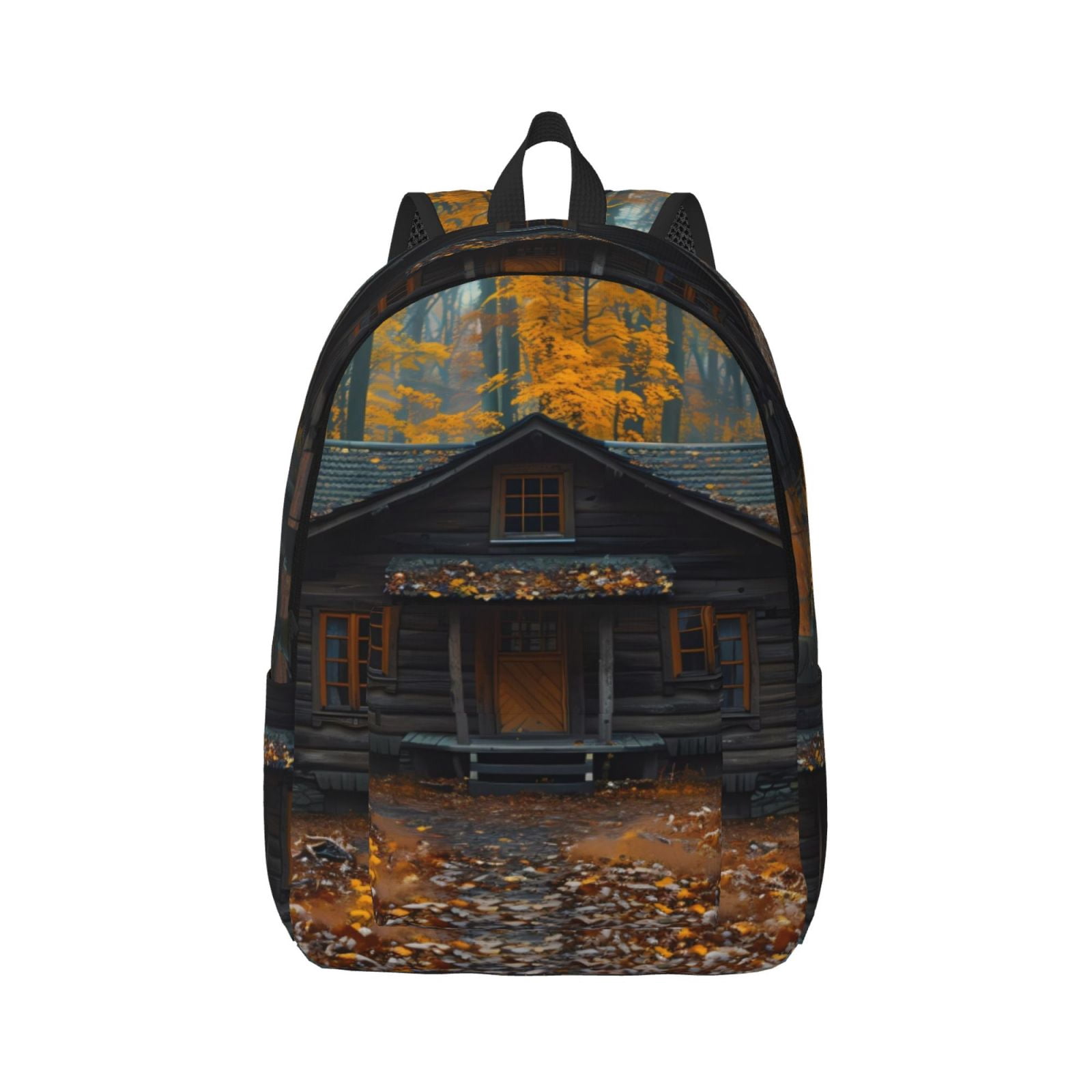 Qokaie Rustic Cabin Autumn Forest Pattern Canvas Backpack Travel ...