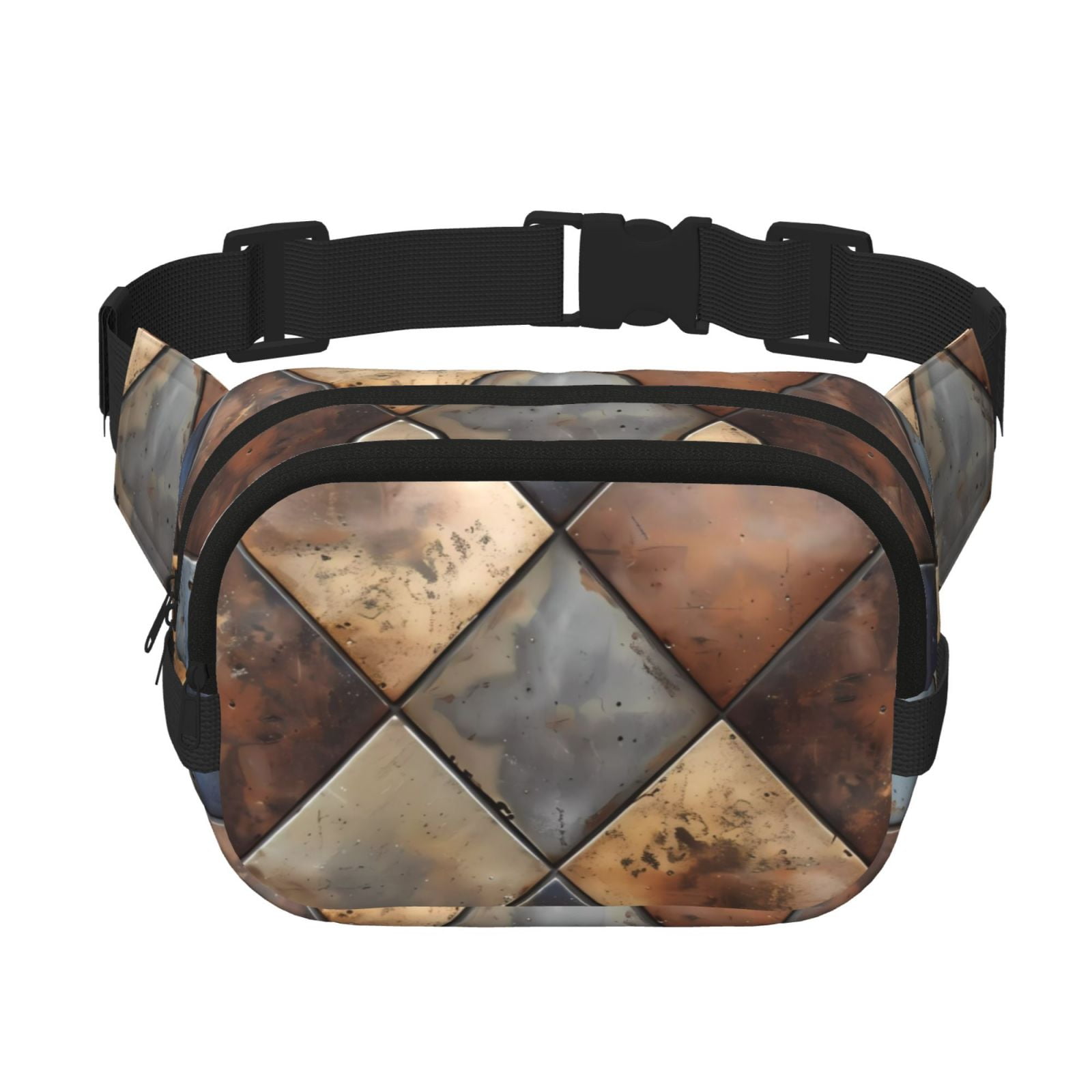 Qokaie Rustic Tile Pattern Pattern Waist Bag, Double Layer Waist Pack ...