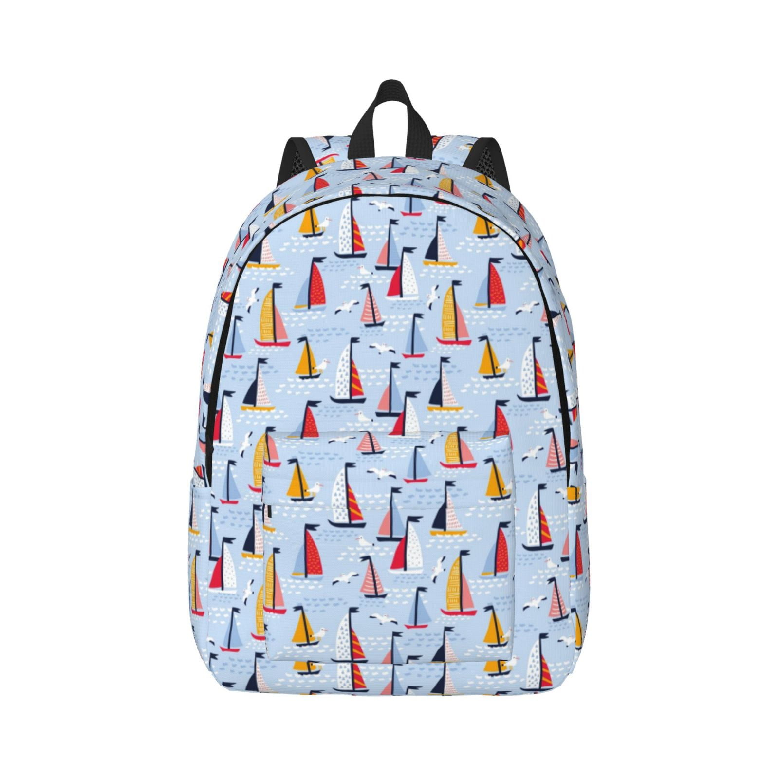 Qokaie Sailboats And Seagulls Pattern Canvas Backpack Travel Daypack ...