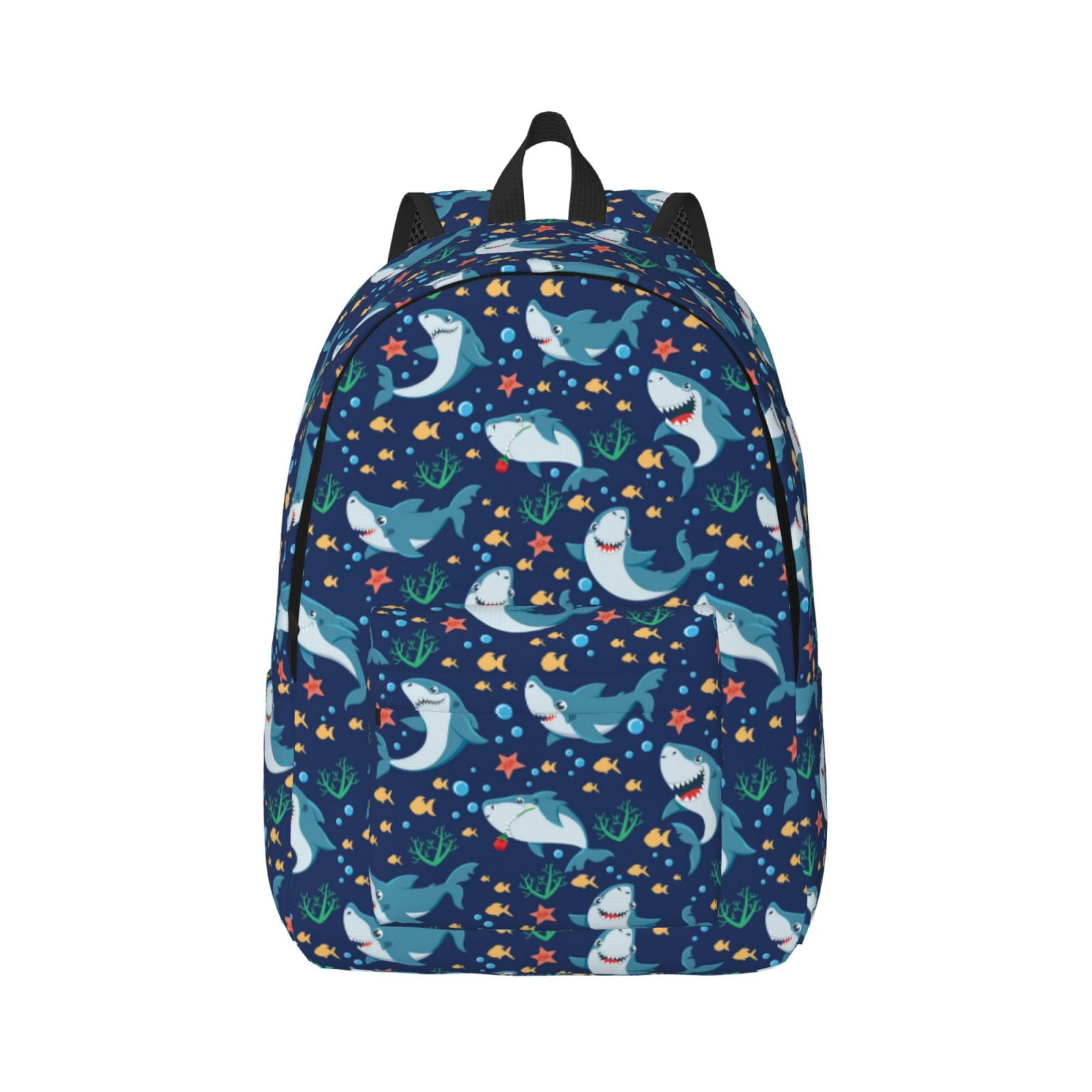Qokaie Sea Sharks Pattern Canvas Backpack Travel Daypack Student ...