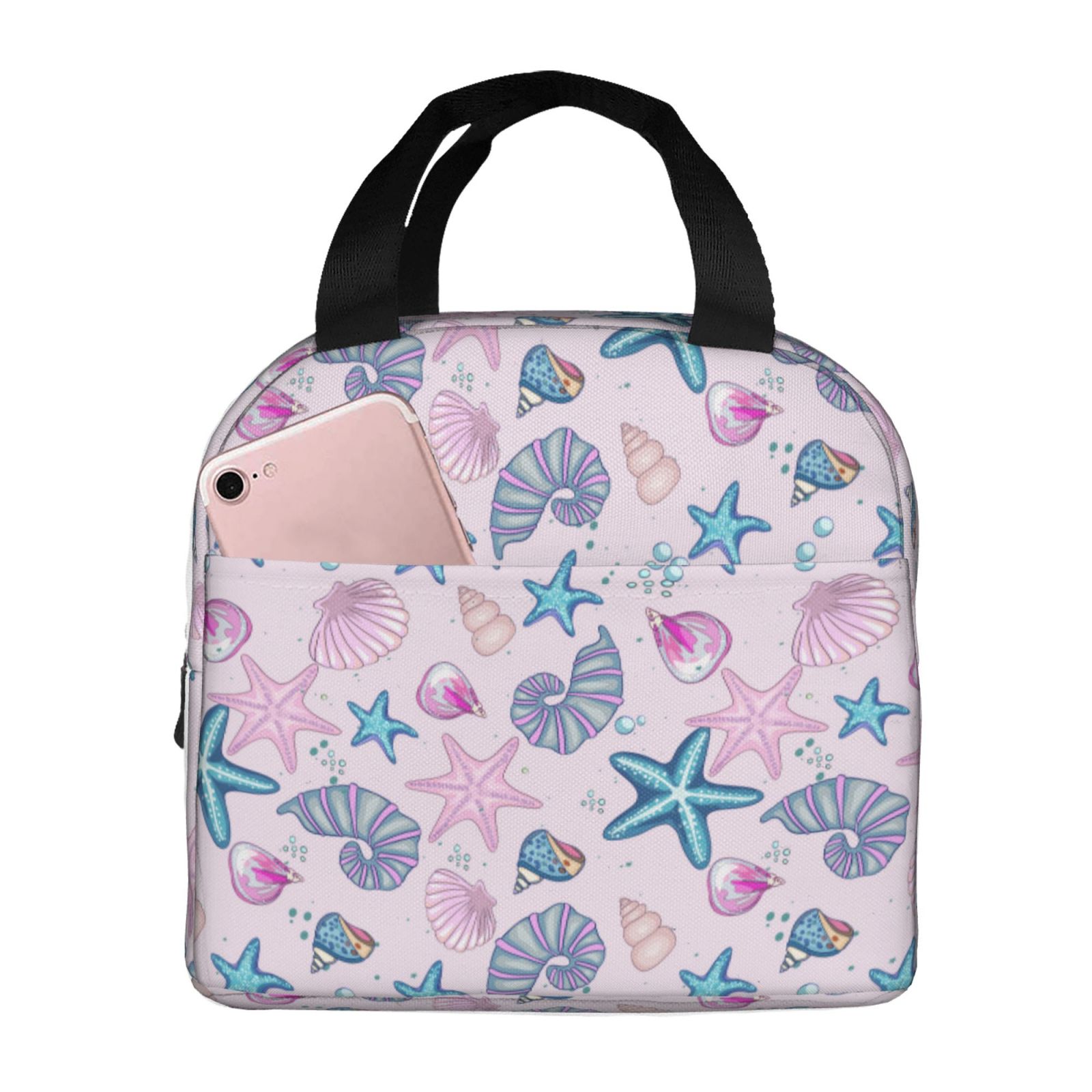 Qokaie Sea Shells 3 Printed Large Insulated Lunch Bag Insulated Lunch ...