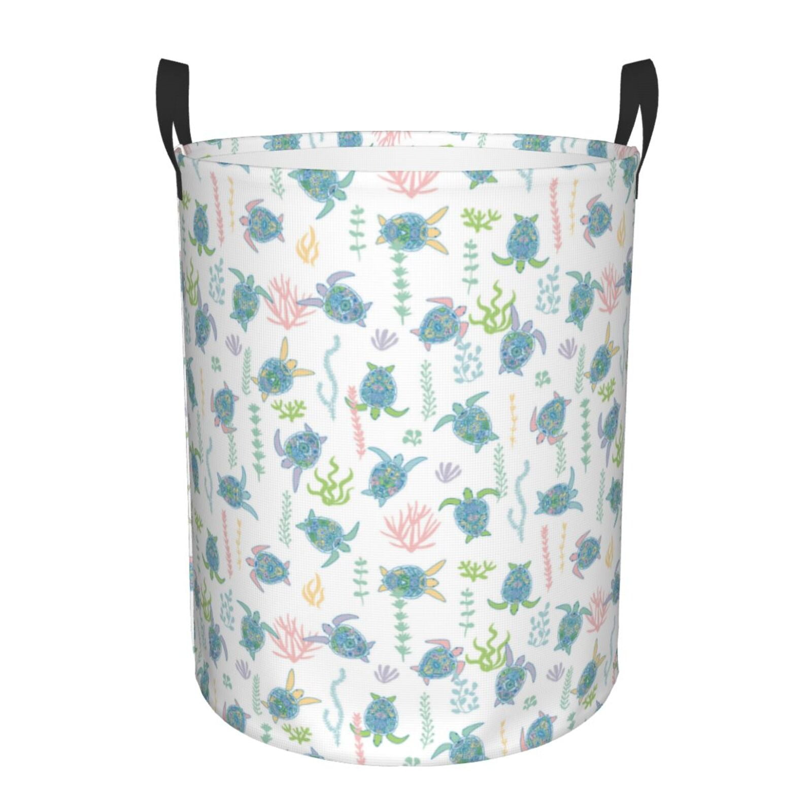 Qokaie Sea Turtle Print Round Large Laundry Hamper, Tall Laundry Basket ...