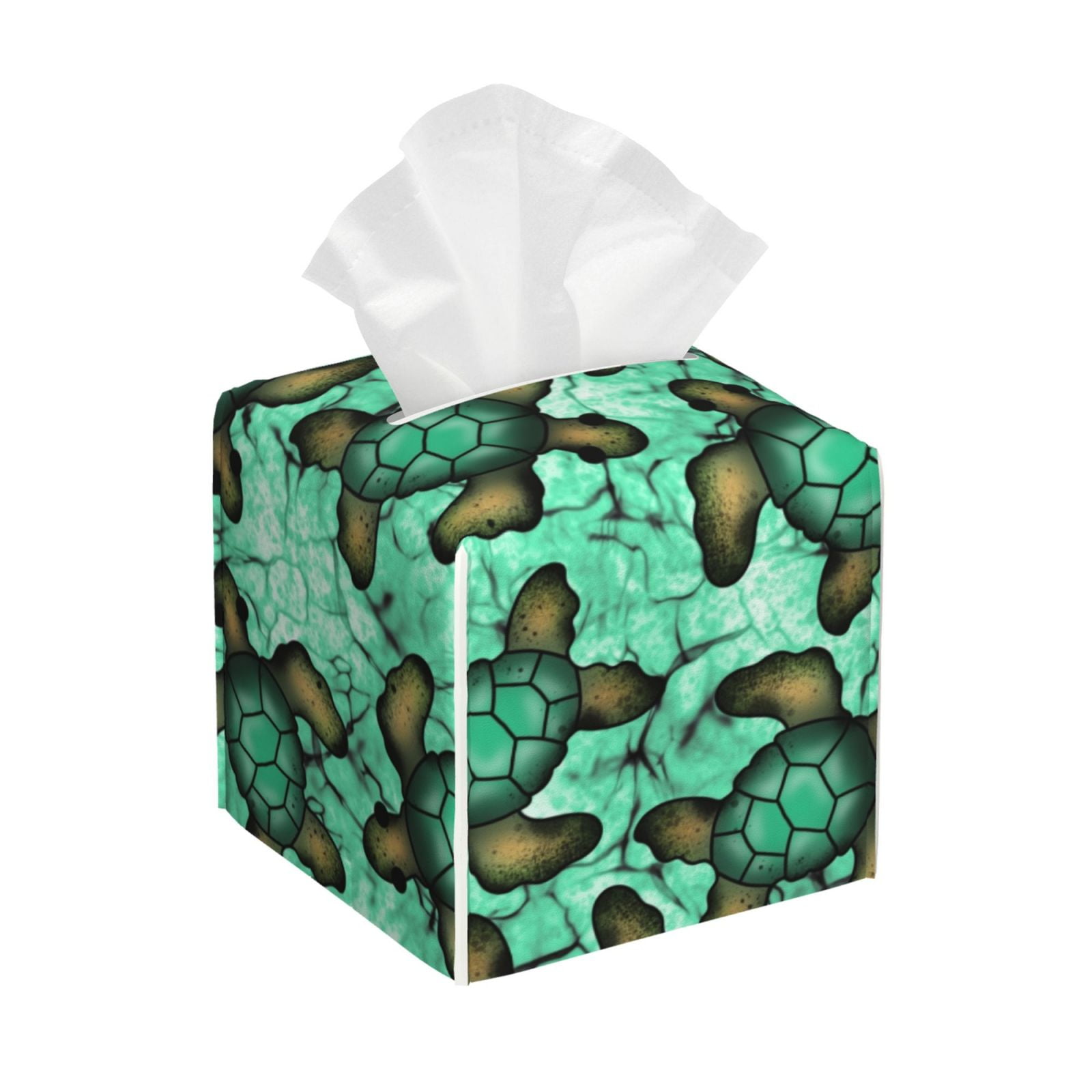 Qokaie Sea Turtle Print Tissue Box Cover, Refined Modern Leather Square ...