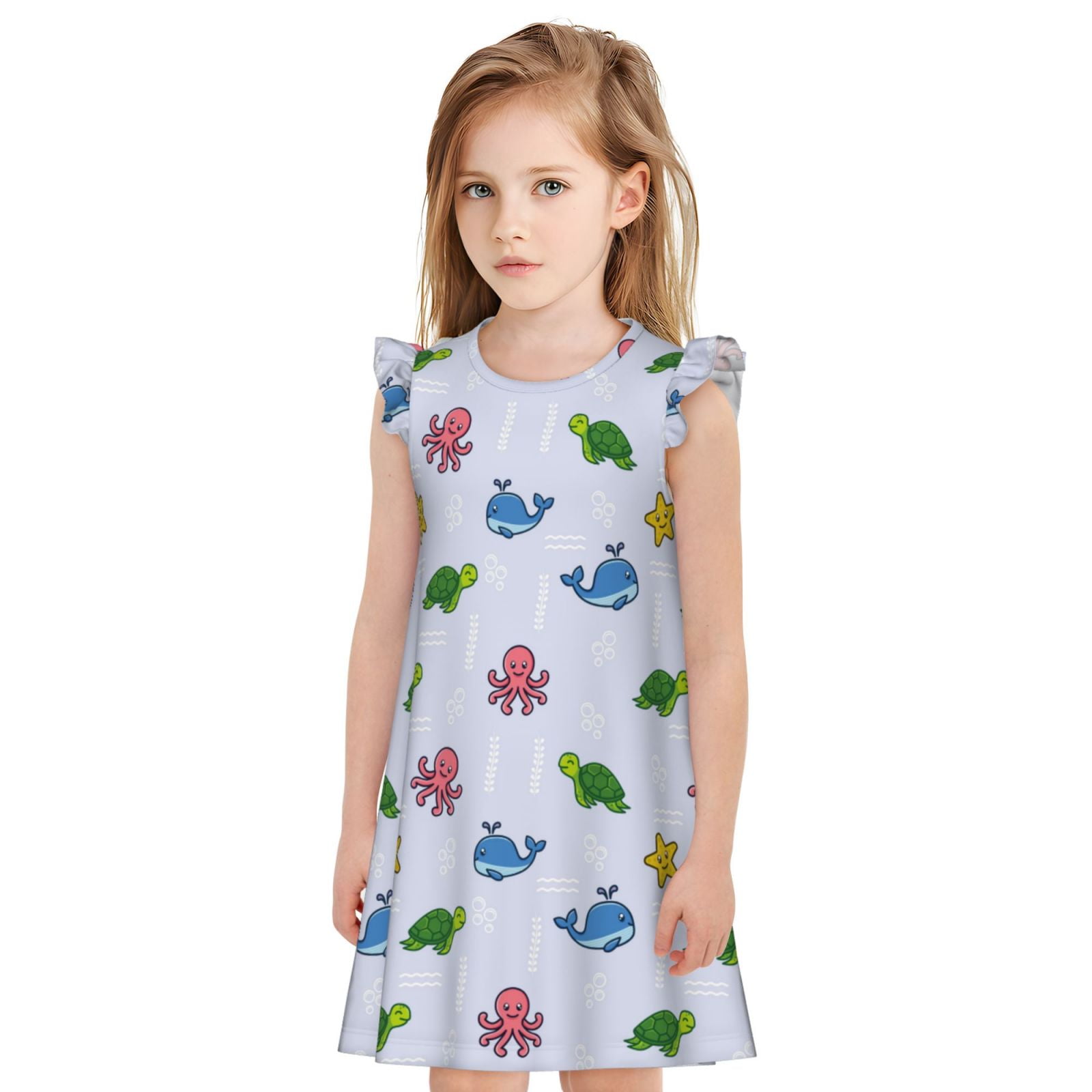 Qokaie Sea Turtle Whale Print Girls Nightgowns, Nightgown Princess ...