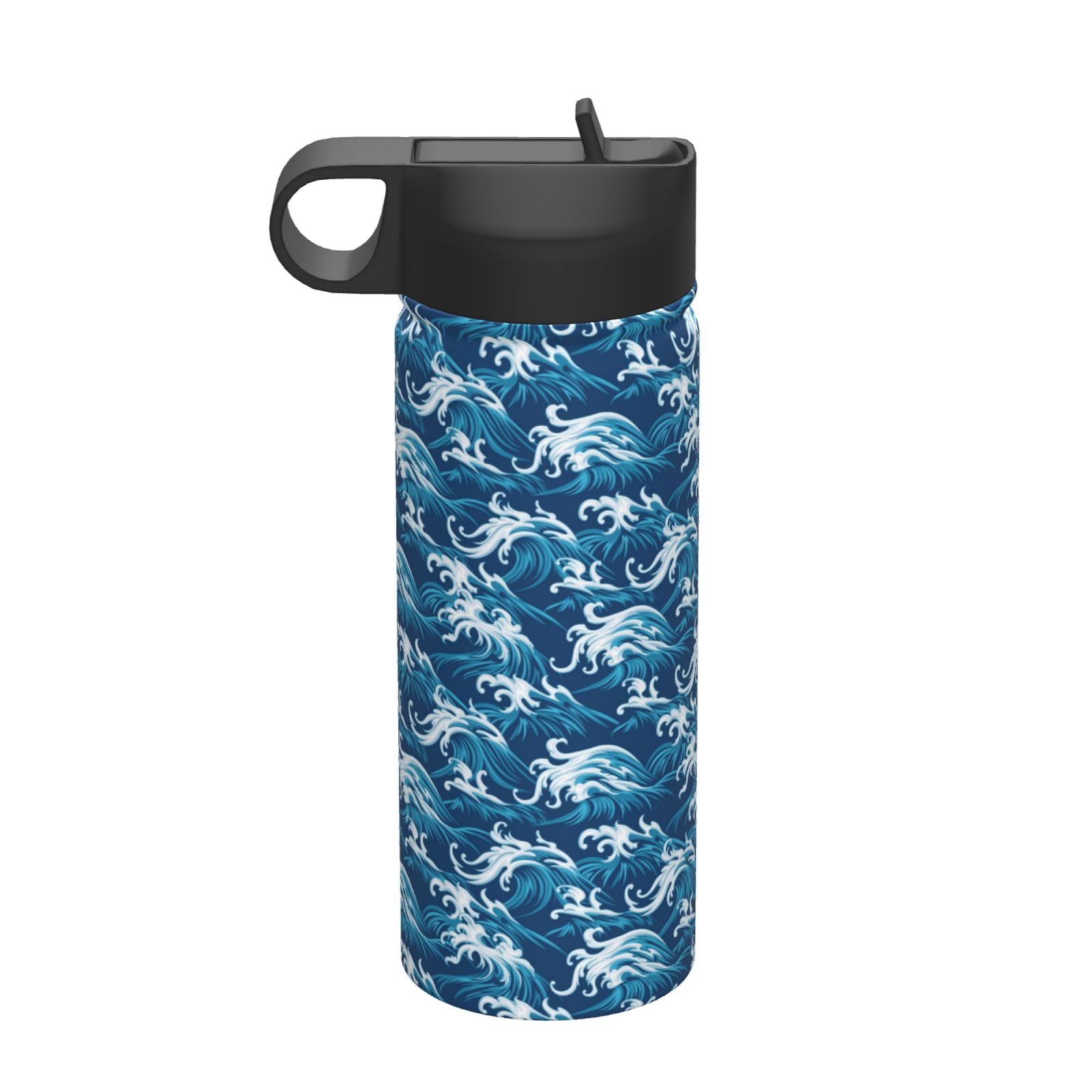 Qokaie Sea Water Wave Pattern 18oz Insulated Water Bottle, Stainless ...