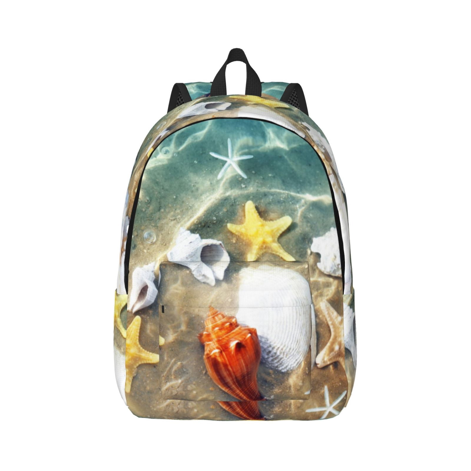 Qokaie Seashell On The Beach Pattern Canvas Backpack Travel Daypack ...
