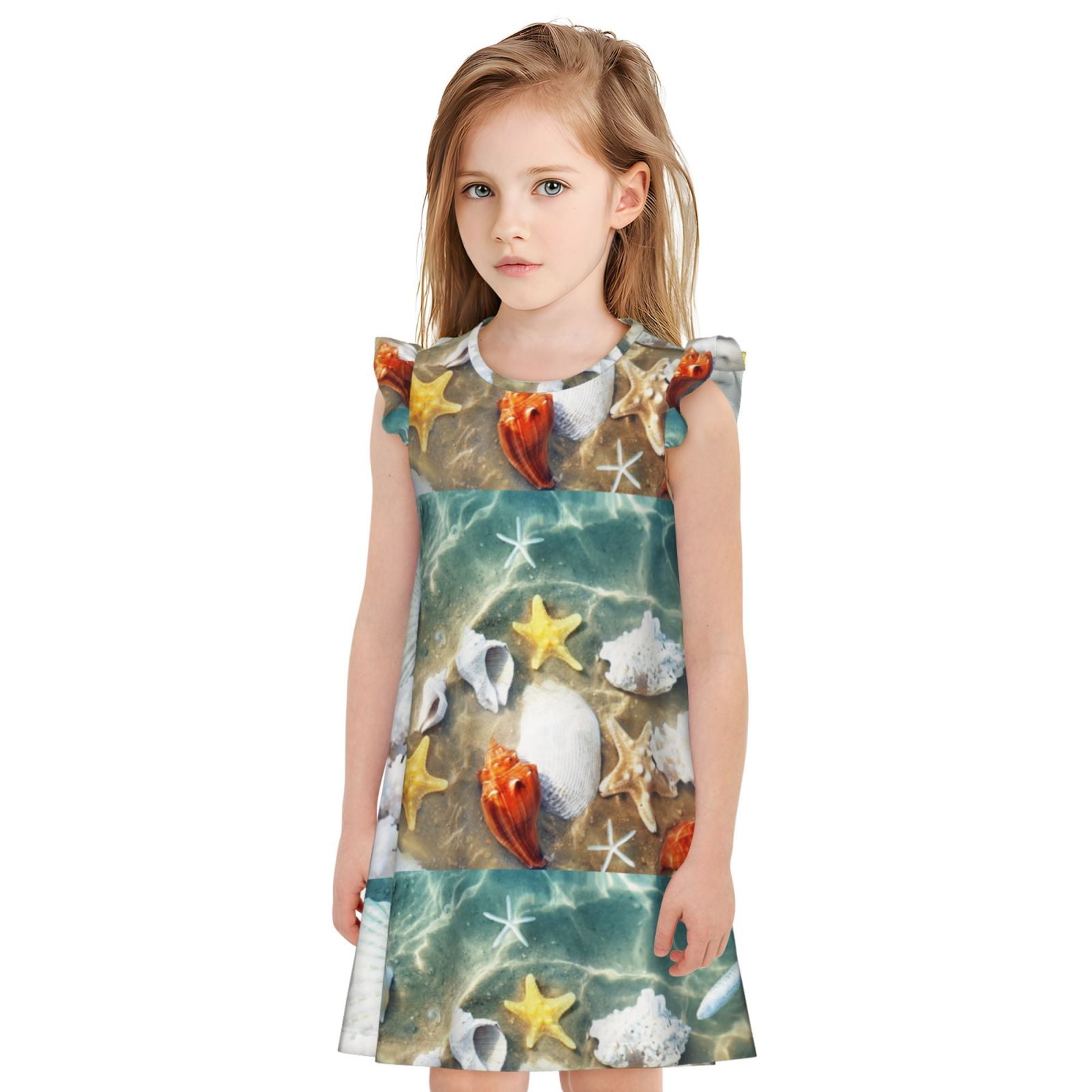 Qokaie Seashell On The Beach Print Girls Nightgowns, Nightgown Princess ...