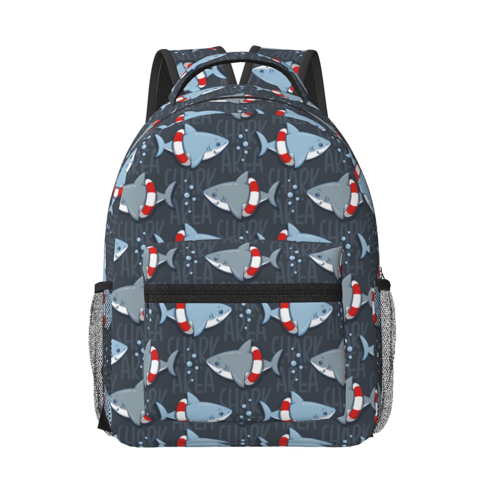 Qokaie Shark Wearing Swim Ring Style School Backpack Travel Bag for Men ...