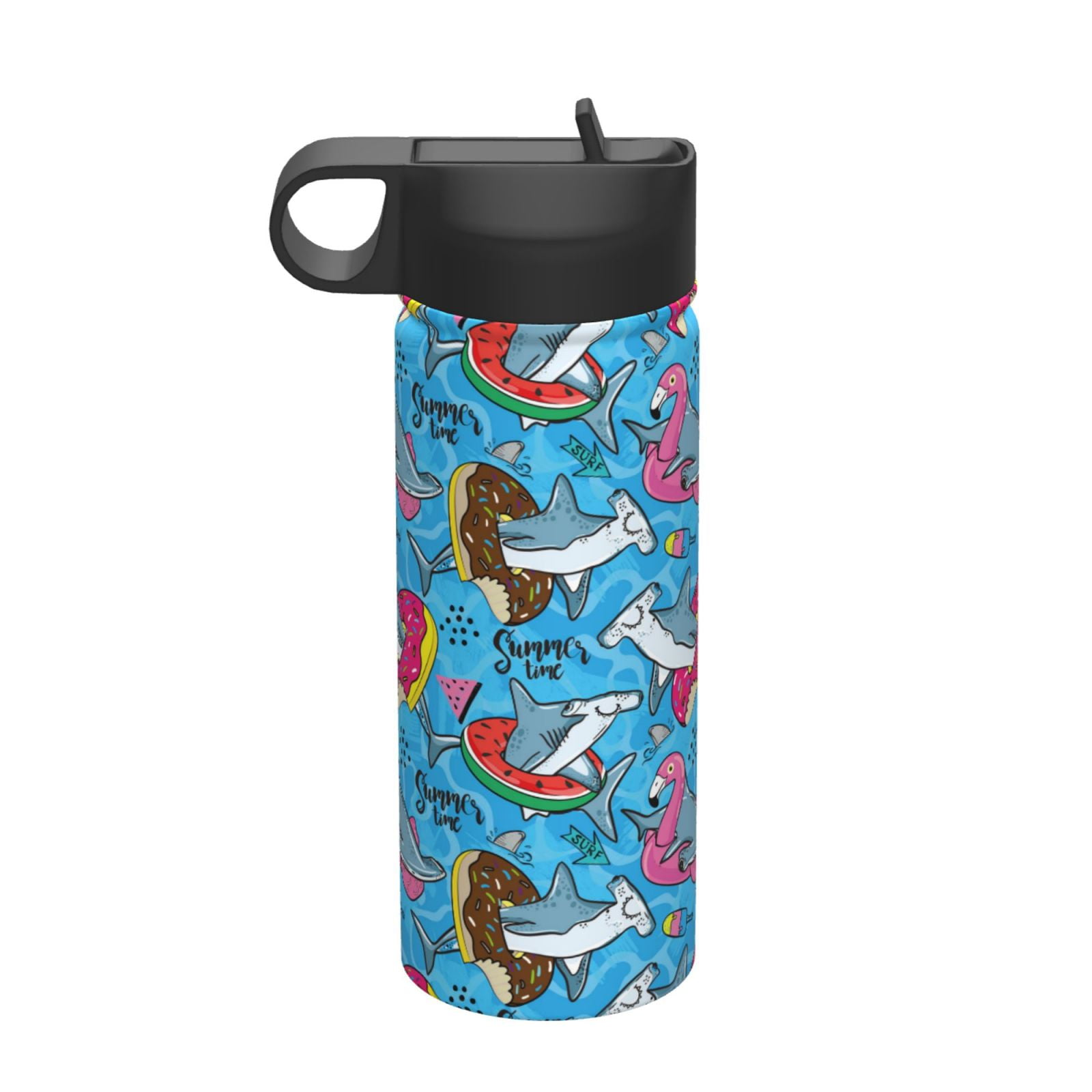 Qokaie Sharks Summer Pattern 18oz Insulated Water Bottle, Stainless ...