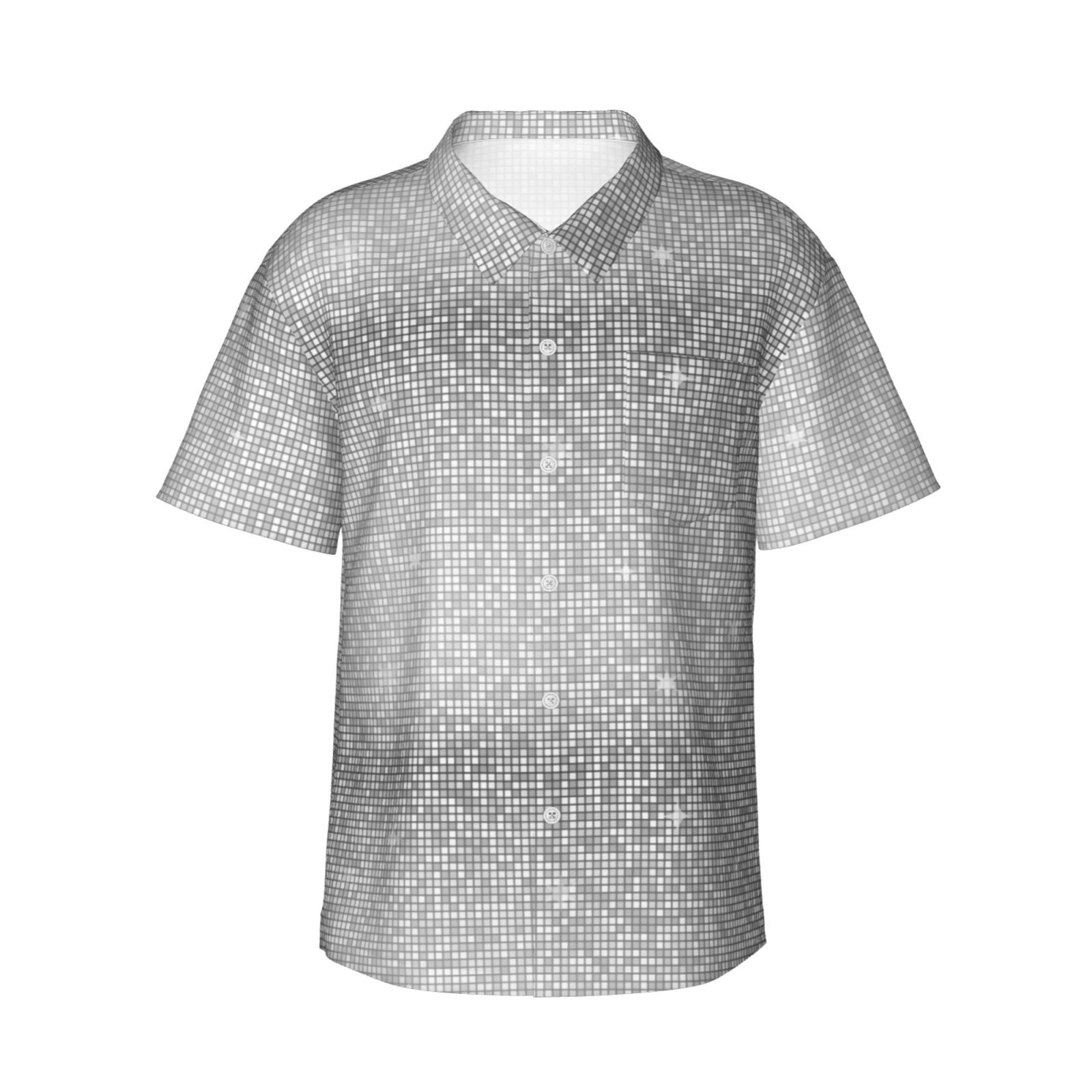 Qokaie Silver Mosaic Print Men’s Hawaiian Shirt – Tropical Short Sleeve ...