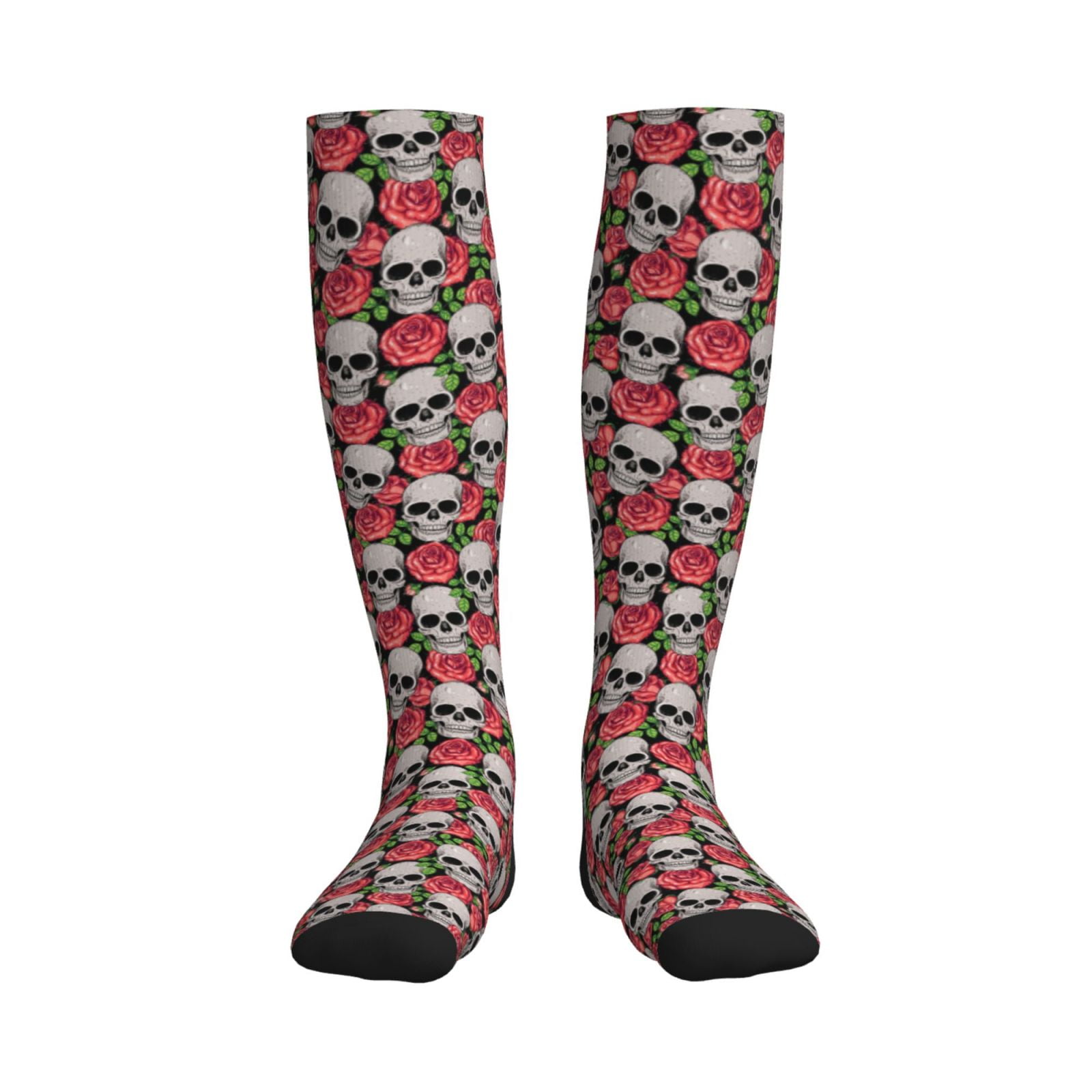 Qokaie Skull and Roses Drawing Sports Compression Socks - Comfortable ...