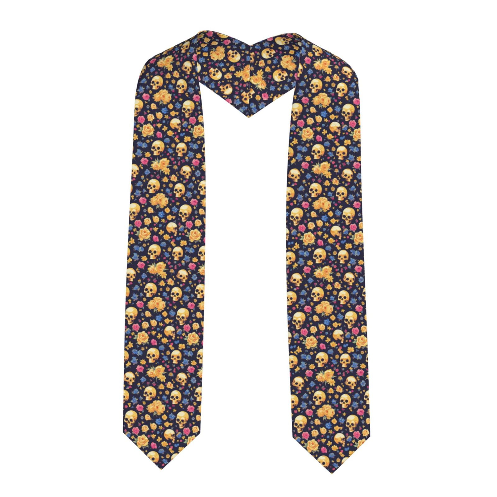 Qokaie Skull gold flower Pattern Graduation Shawl Stole – Academic ...