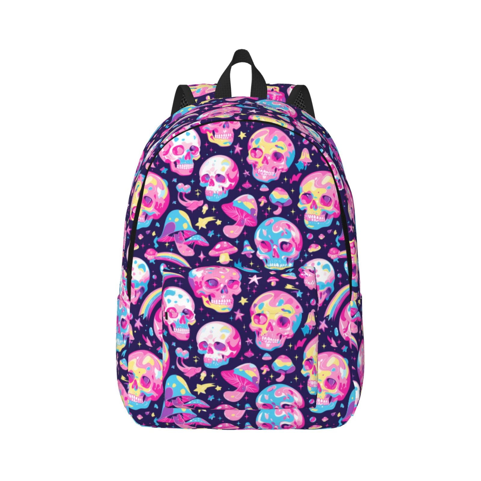 Qokaie Skull mushroom colorful cute Pattern Canvas Backpack Travel ...