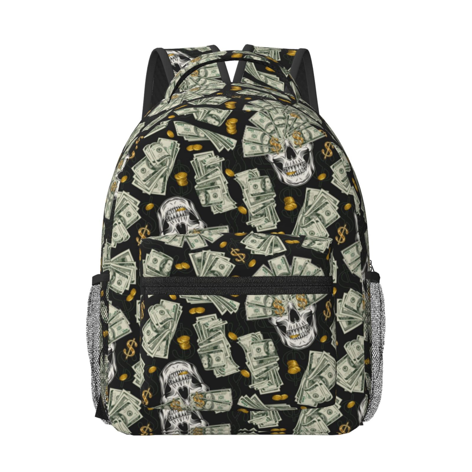 Qokaie Skull with Dollar Style School Backpack Travel Bag for Men ...