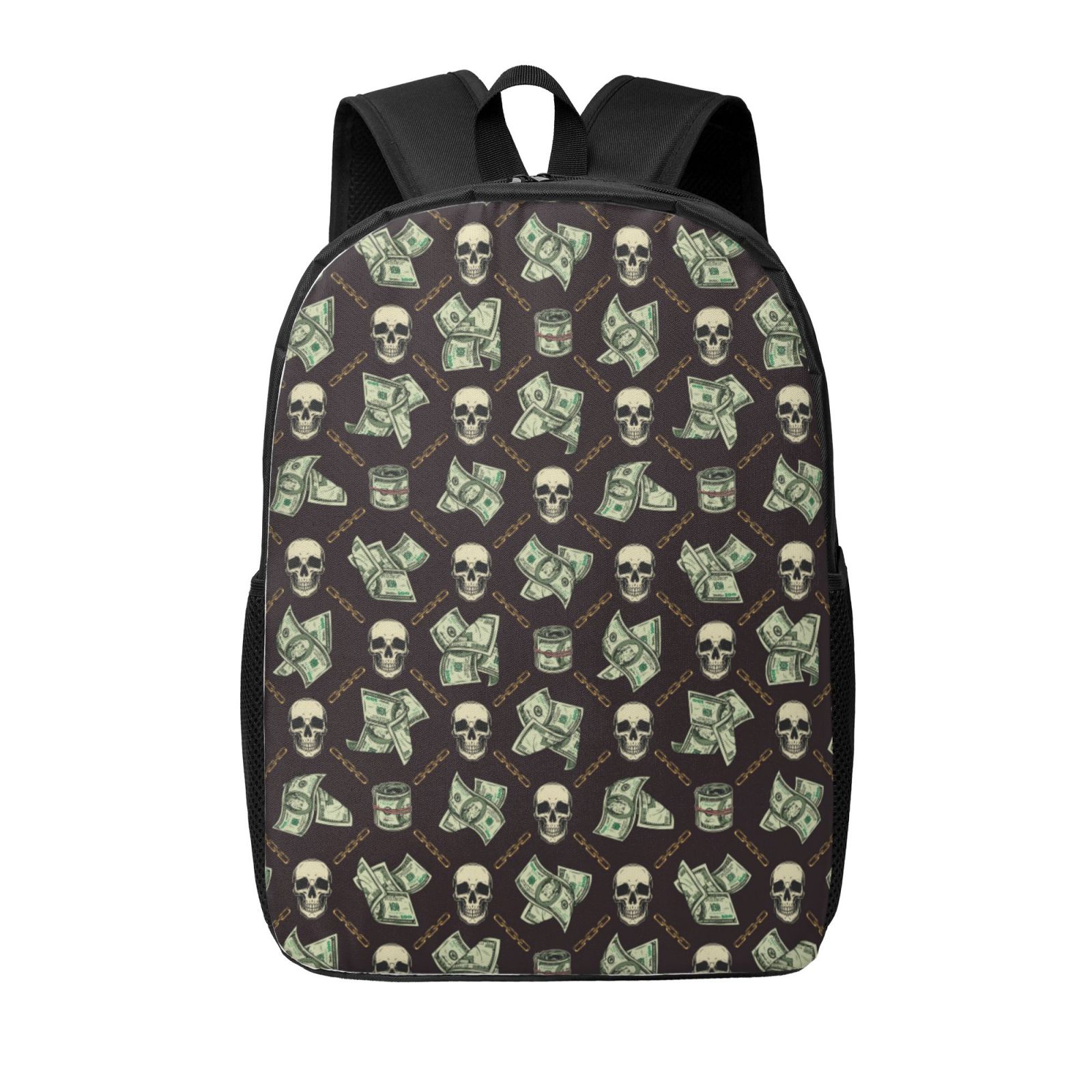 Qokaie Skulls Gold Chains Dollar Printed Durable 17in Student Backpack ...