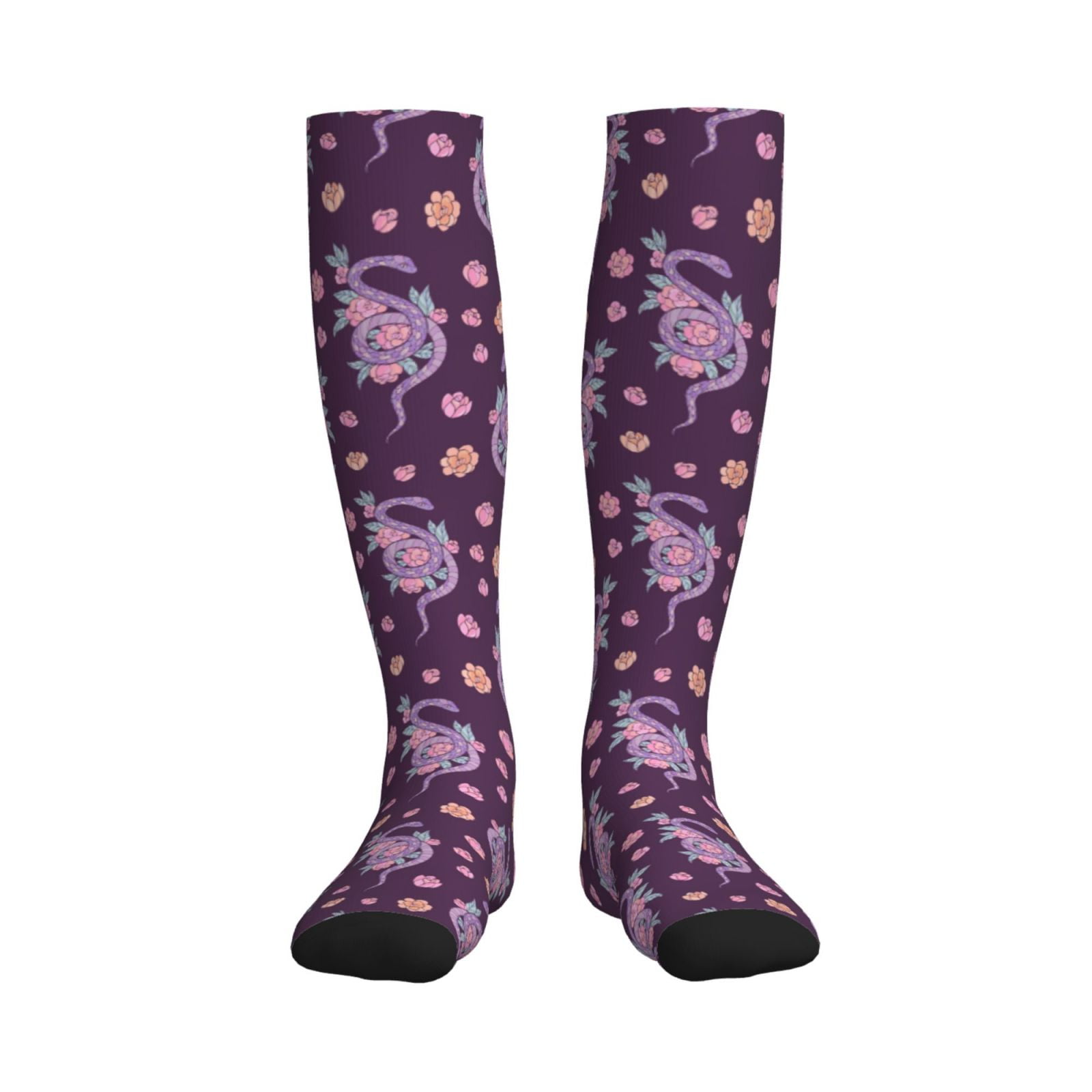 Qokaie Snake And Flower Drawing Sports Compression Socks - Comfortable ...