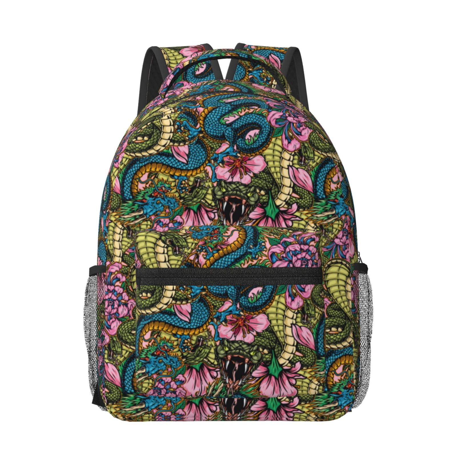 Qokaie Snake And Flower Style School Backpack Travel Bag for Men ...