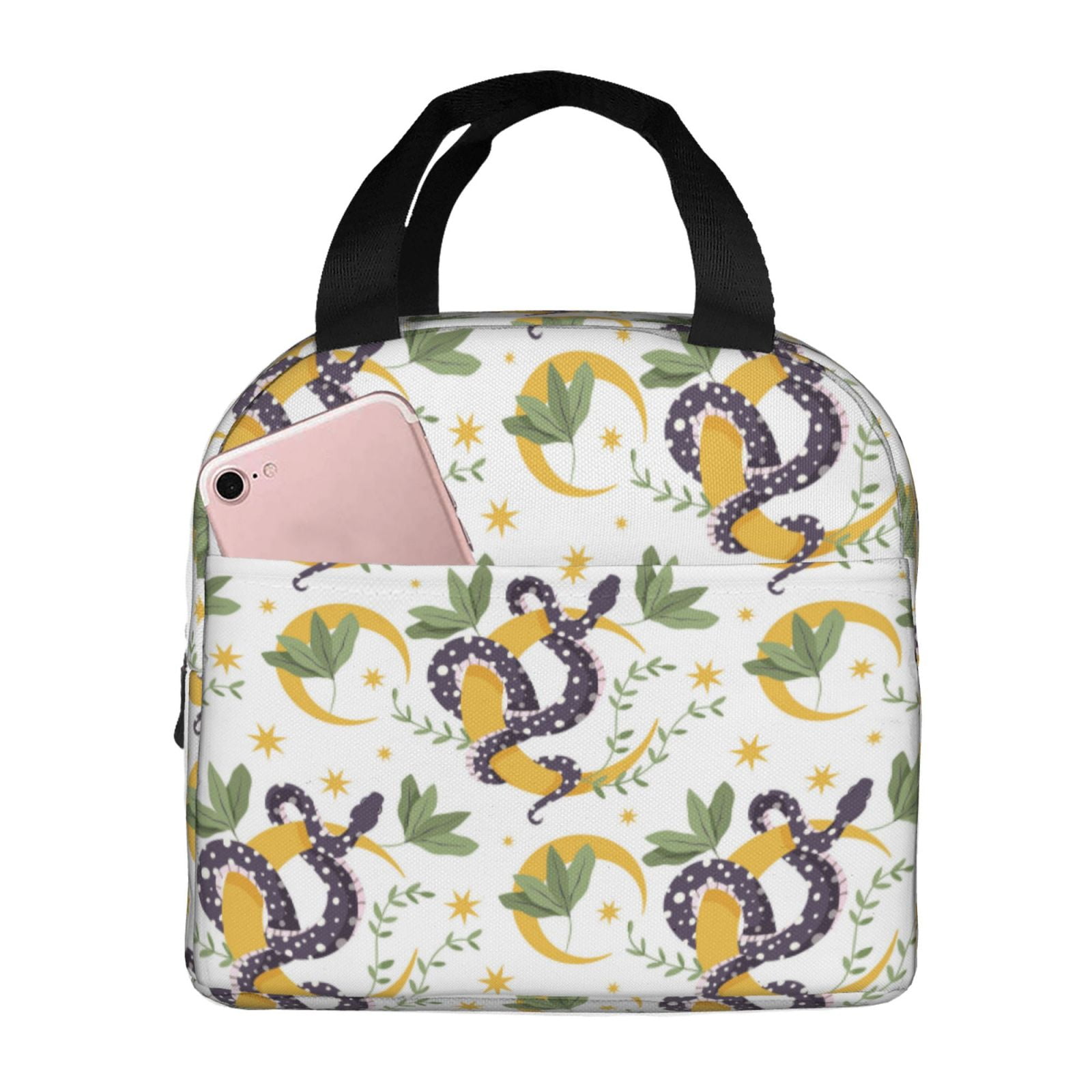 Qokaie Snake And Moon Printed Large Insulated Lunch Bag Insulated Lunch ...