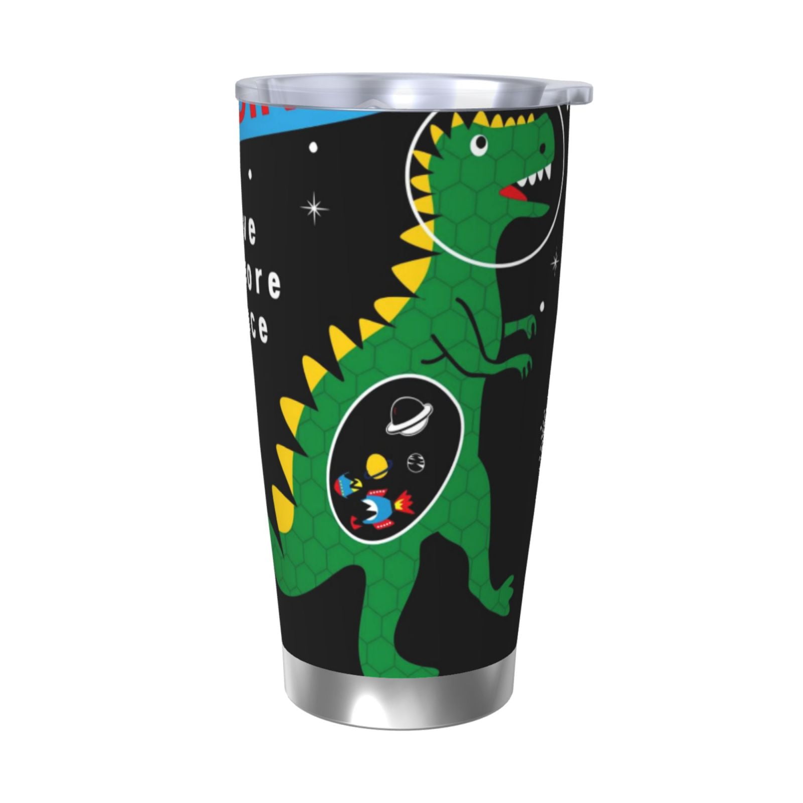 Qokaie Space Dino Cartoon Black Pattern 20 Oz Coffee Car Insulated ...