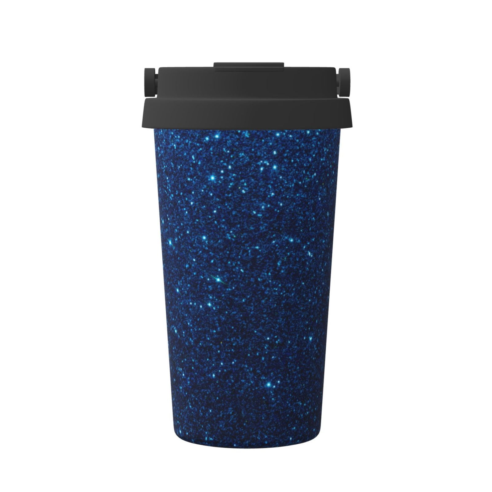 Qokaie Sparkling Blue Glitter Pattern Insulated Coffee Mug, Stainless ...